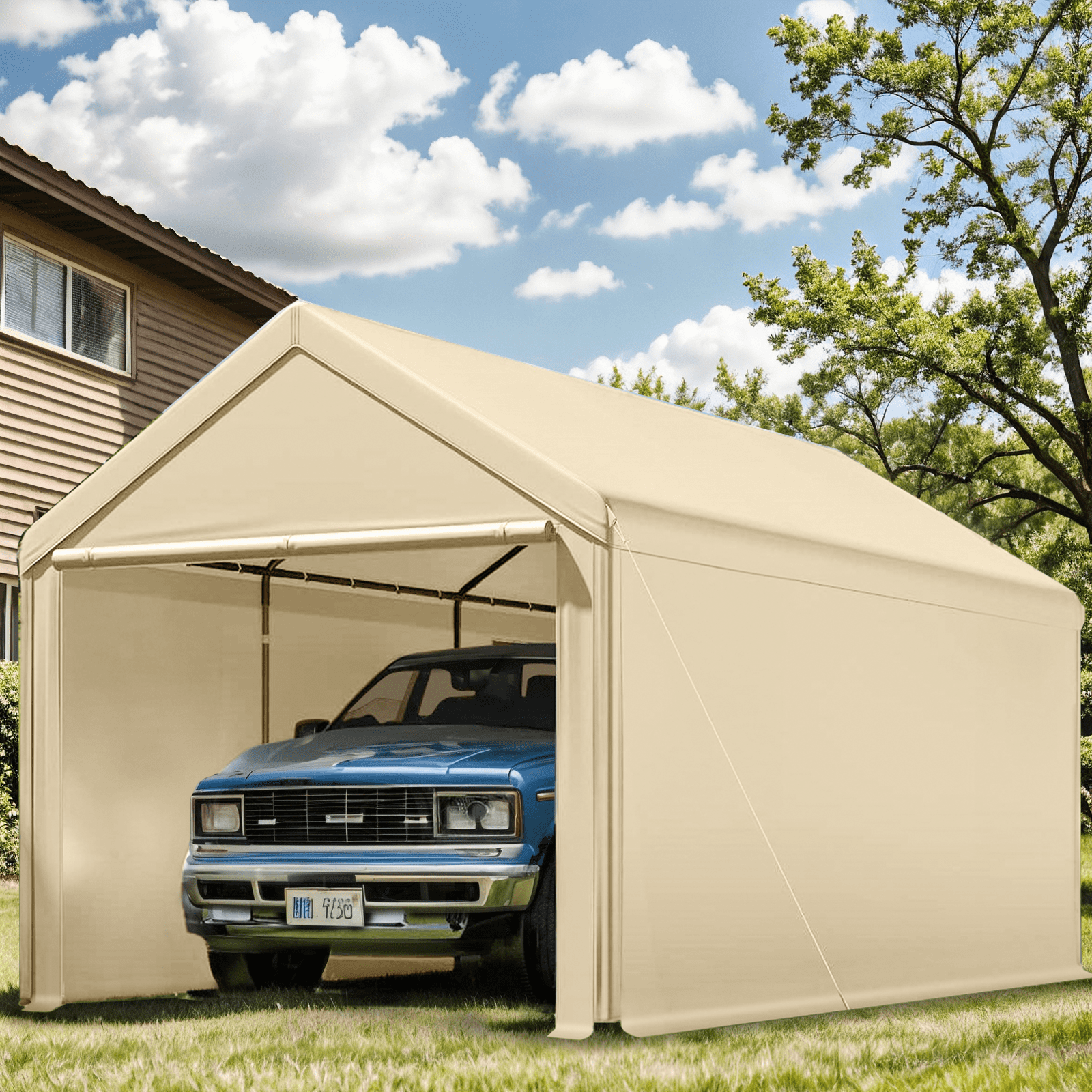 TANGJEAMER Carport 10'x20' Heavy Duty Car Canopy Portable Garage with ...