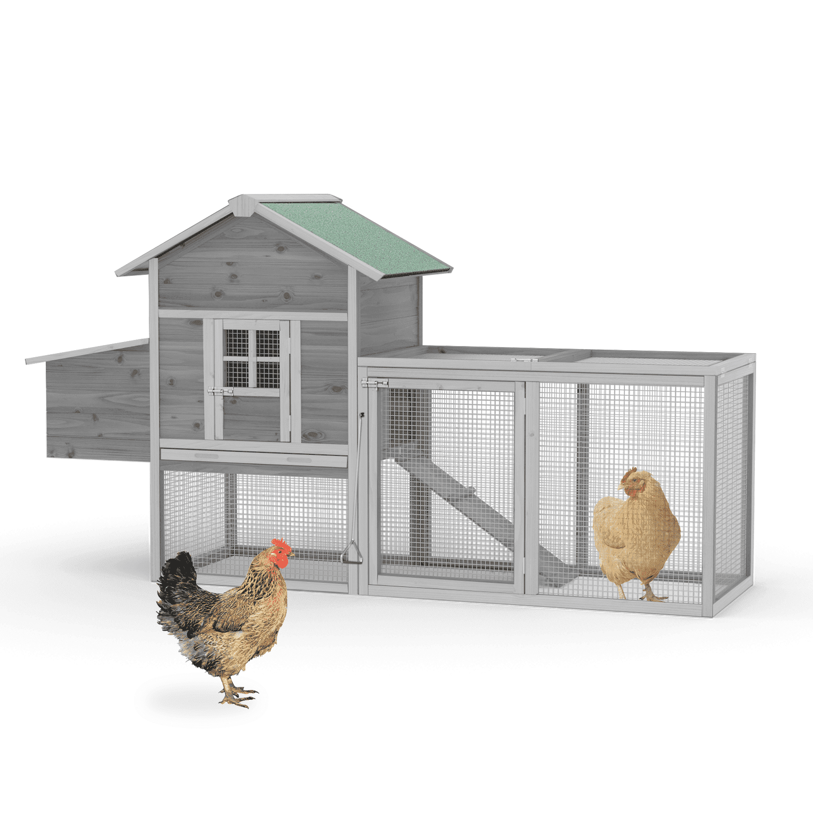 TANGJEAMER Wooden Chicken Coop Large Outdoor Hen House with Nest Box ...