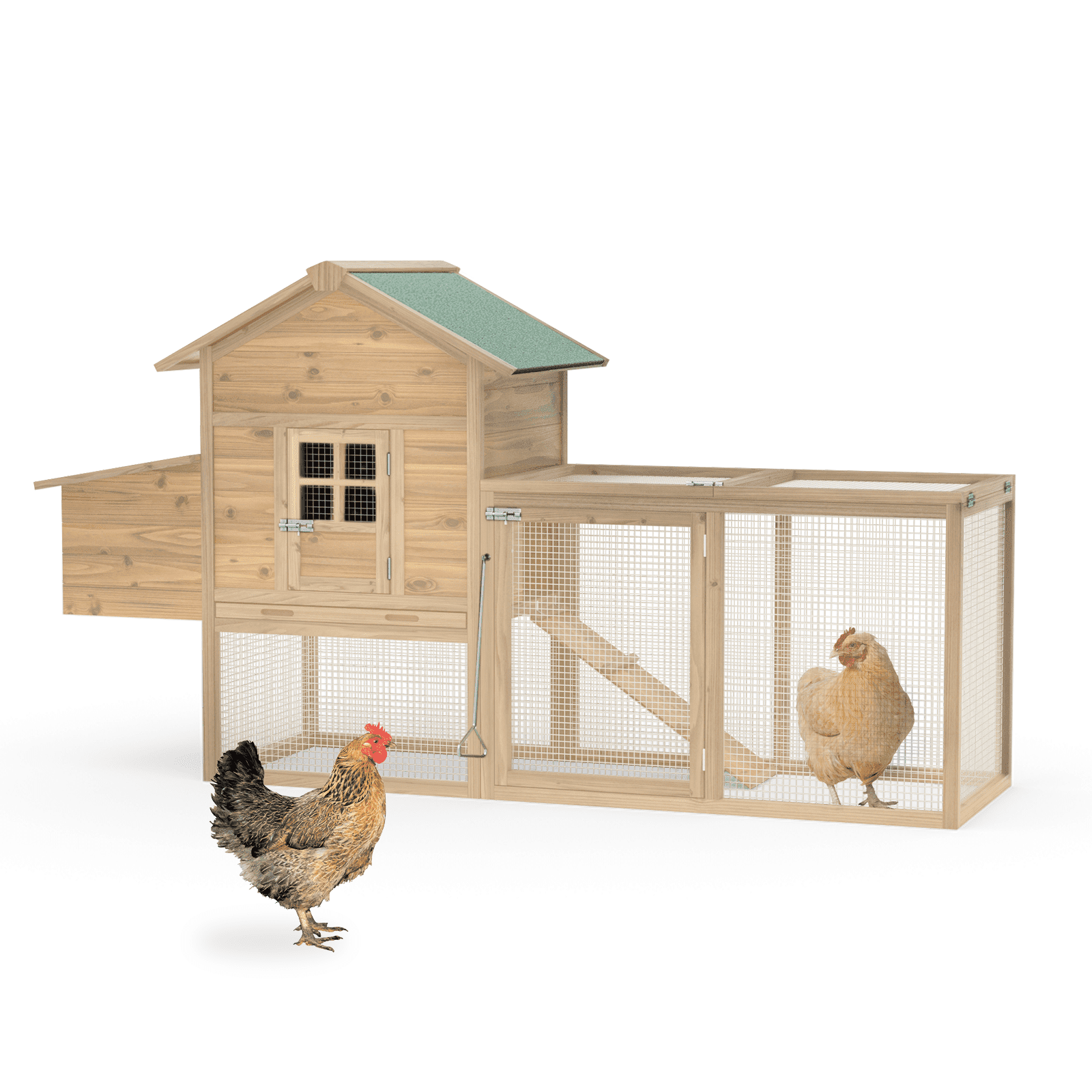 TANGJEAMER Wooden Chicken Coop Large Outdoor Hen House with Nest Box ...