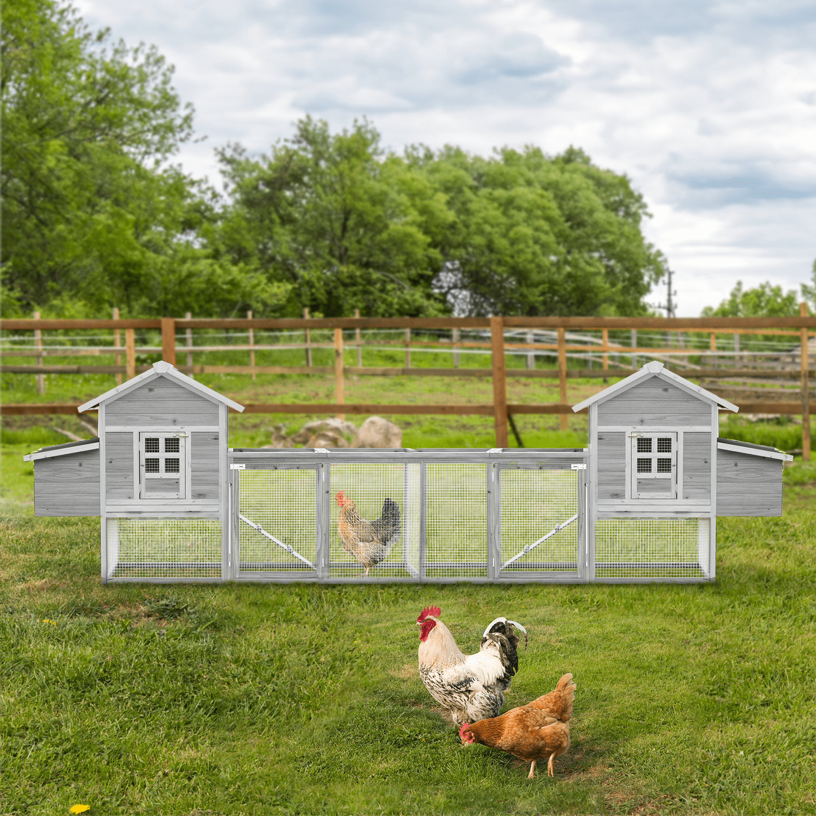 TANGJEAMER Wooden Chicken Coop Large Outdoor Hen House with Nest Box ...