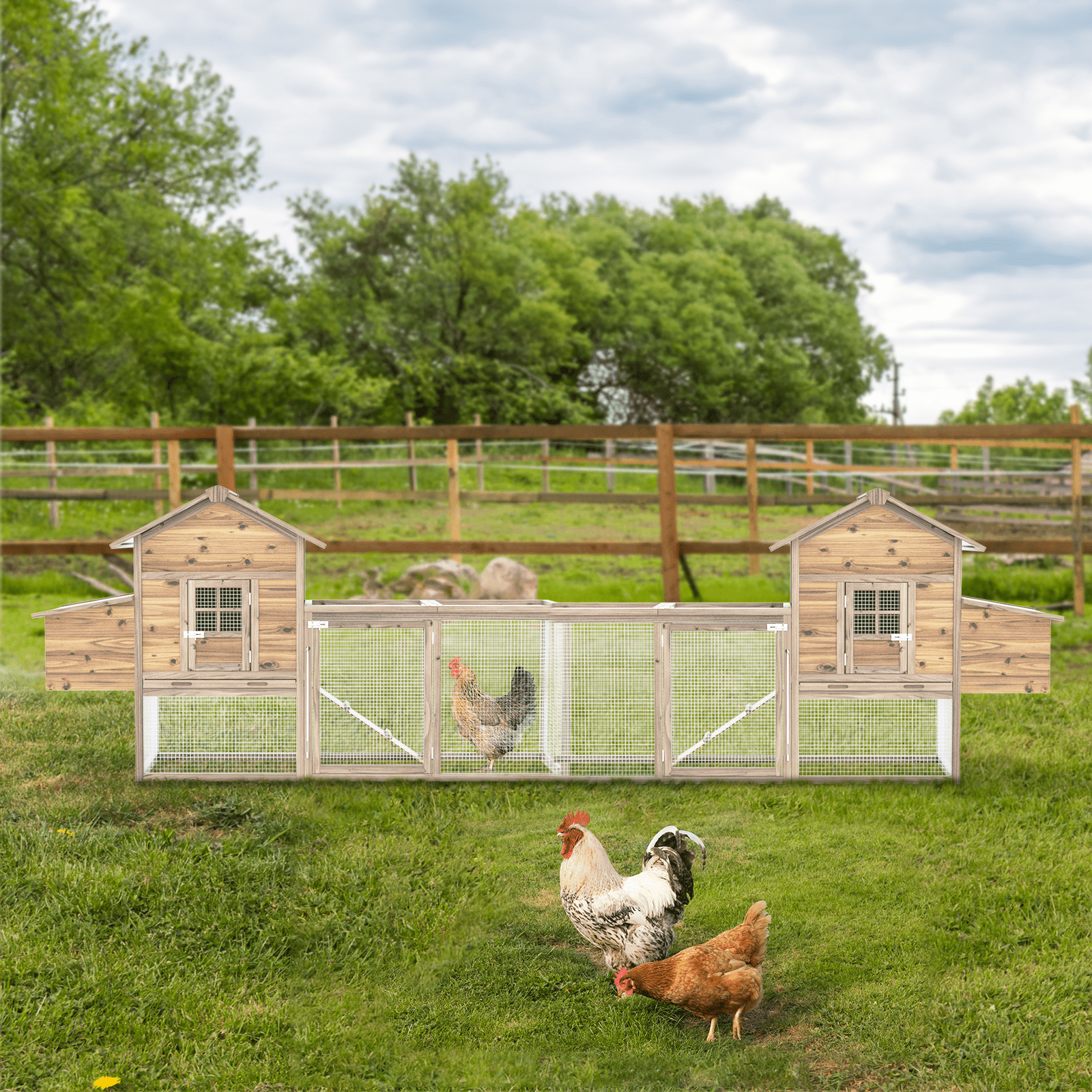 TANGJEAMER Wooden Chicken Coop Large Outdoor Hen House with Nest Box ...