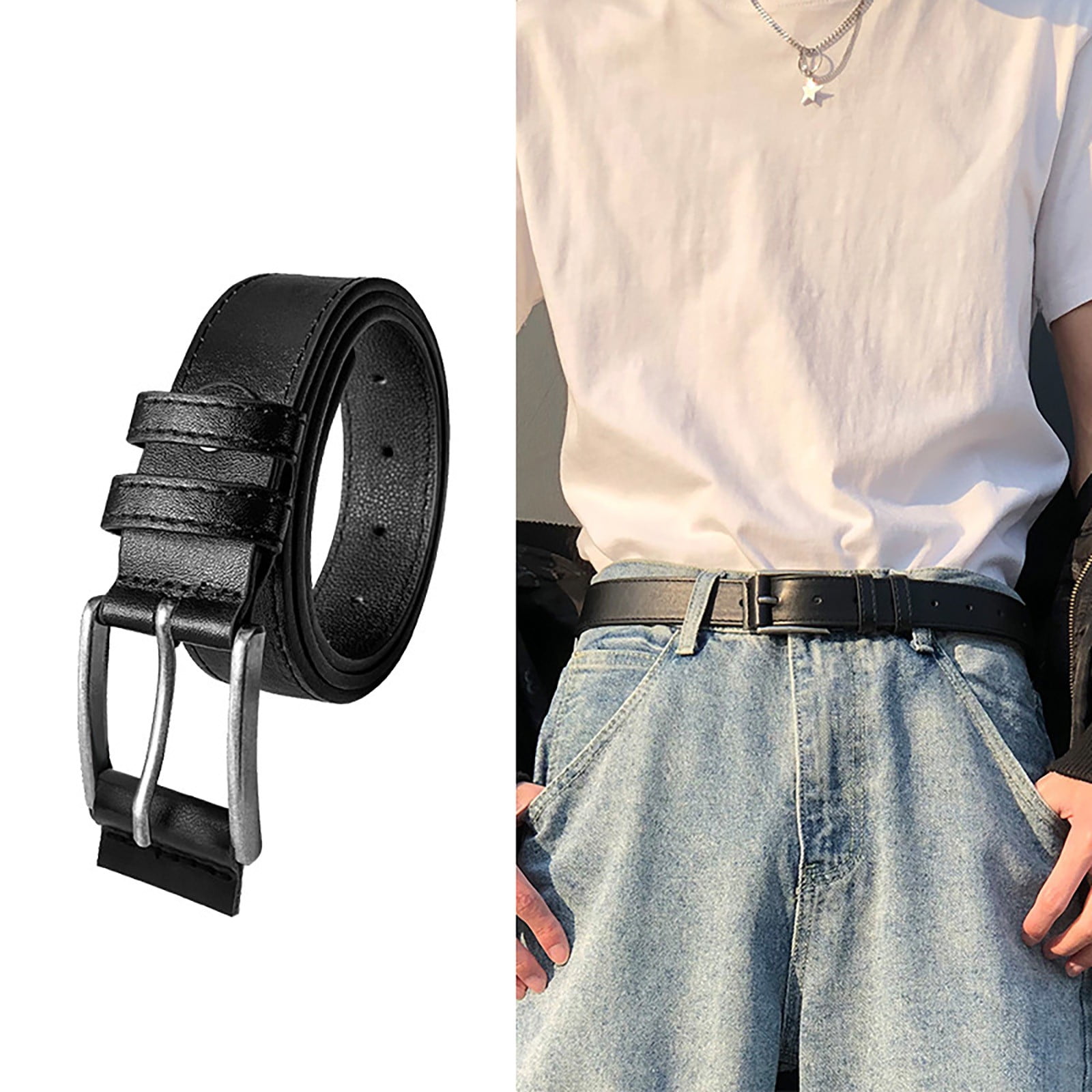 TANGNADE Black Leather Belt Men Dress Belts For Mens Suits Jeans With ...
