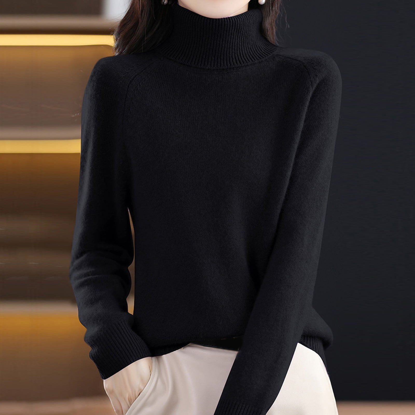 TANGNADE Women Knit Solid Color Pullover Sweater, Autumn New Turtleneck ...