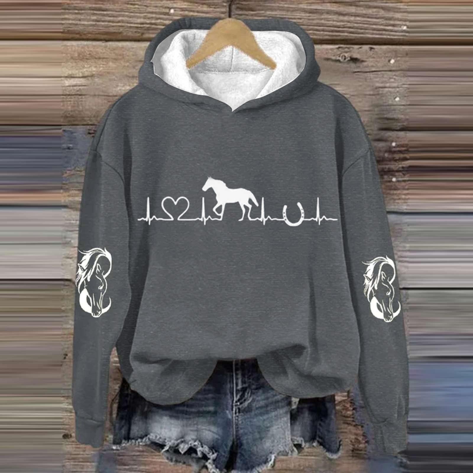 TANGNADE Women Outerwear Sweatshirt Women's Horse Heartbeat Lover ...
