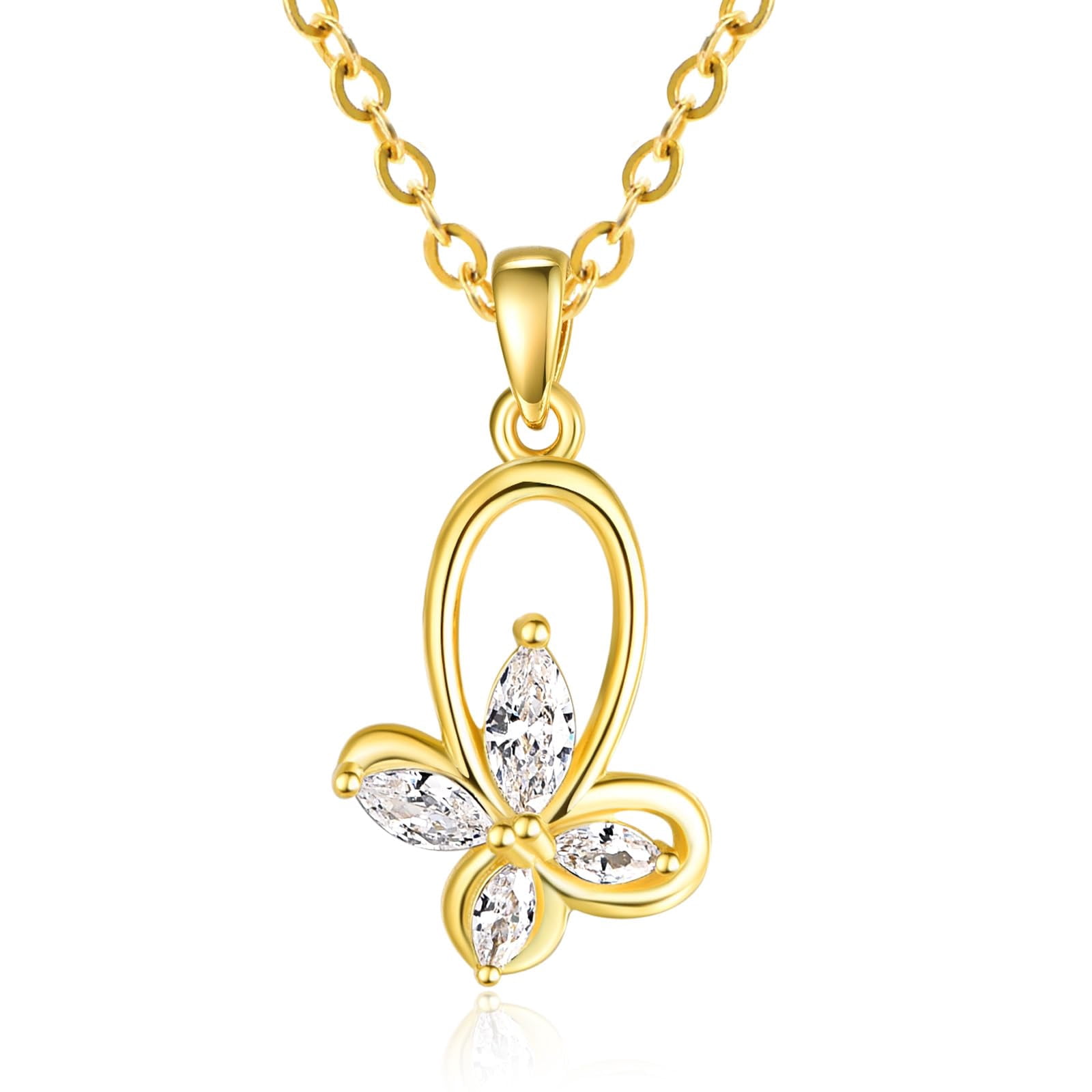 TANGPOET Butterfly Necklace for Women 18K Gold Plated Sterling Silver ...