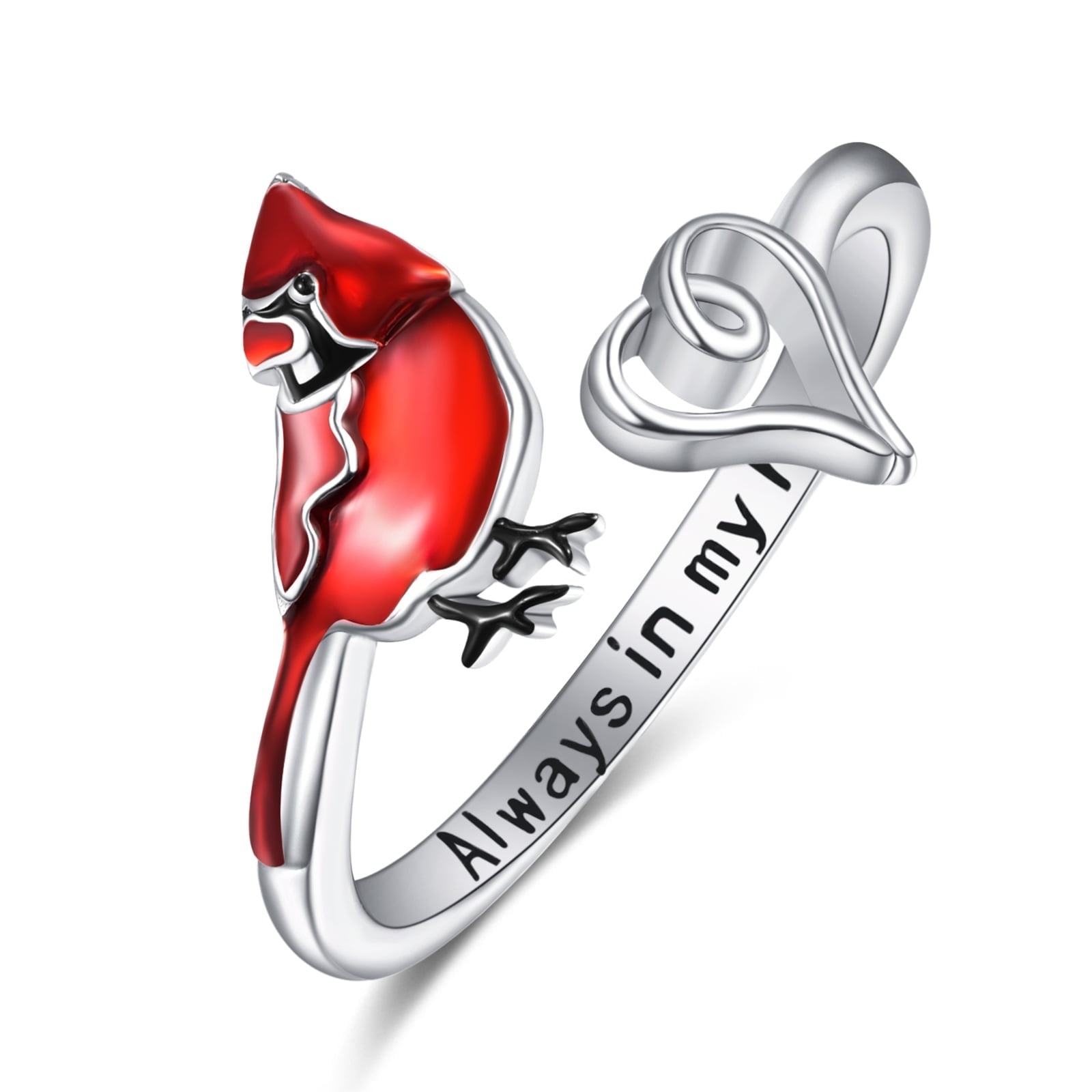 TANGPOET Sterling Silver Adjustable Cardinal Heart Ring, Hypoallergenic ...