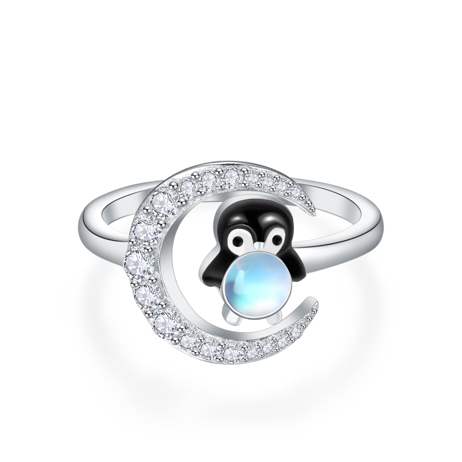 TANGPOET 925 Sterling Silver Penguin Moonstone Adjustable Ring, Jewelry ...