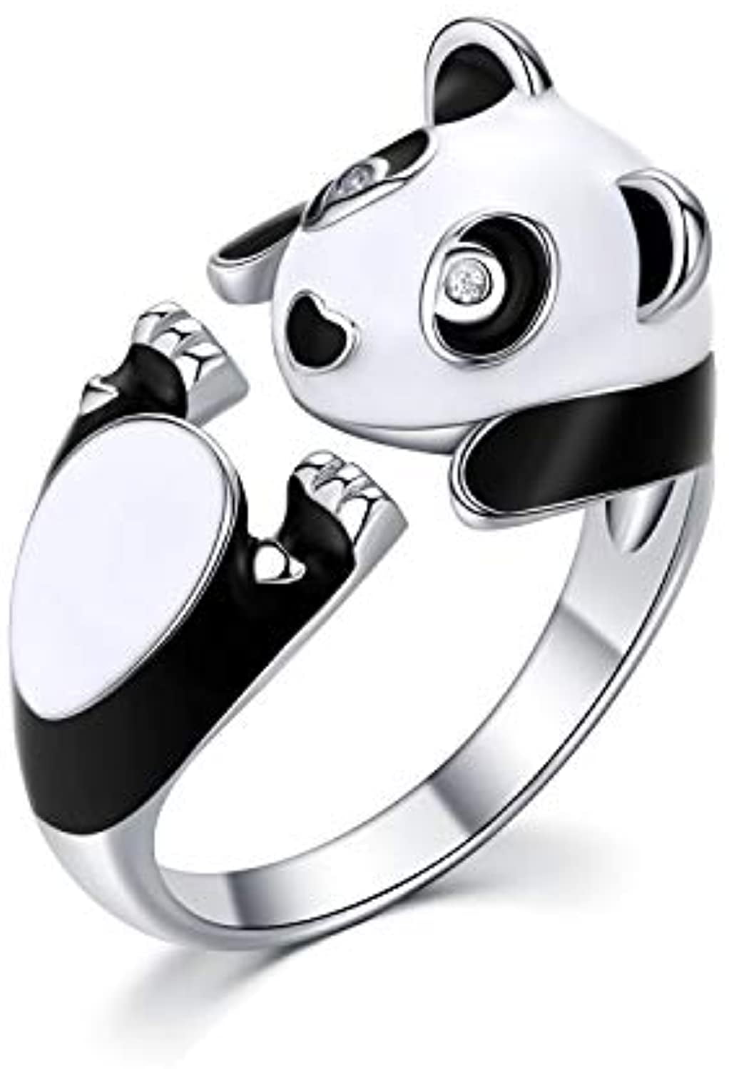TANGPOET Panda Adjustable Ring Sterling Silver Panda Animal Ring for ...