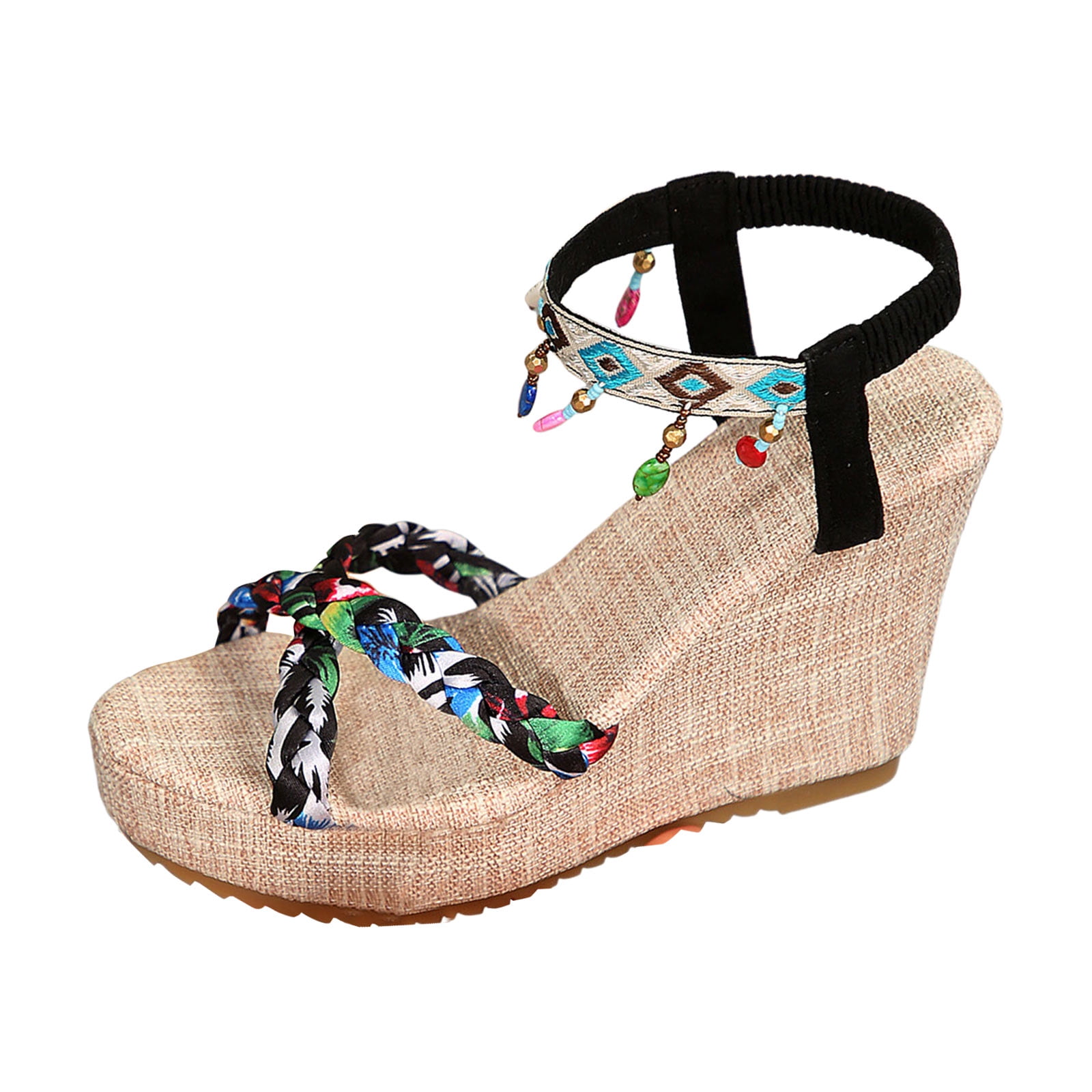 TANGQIOP Women'S Platform Wedge Sandals with Braided Jute Rope Elastic ...