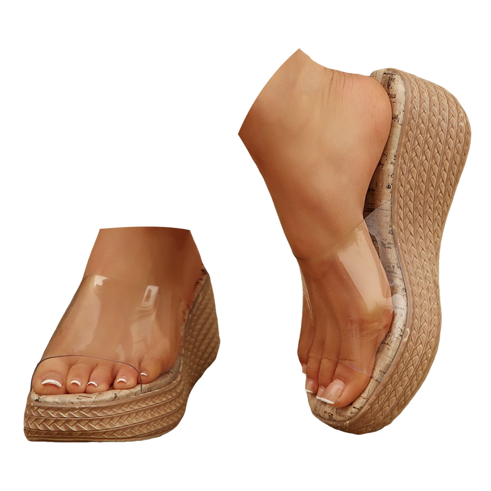 TANGQIOP Women'S Platform Wedge Slides Sandals Trendy Casual Slippers ...