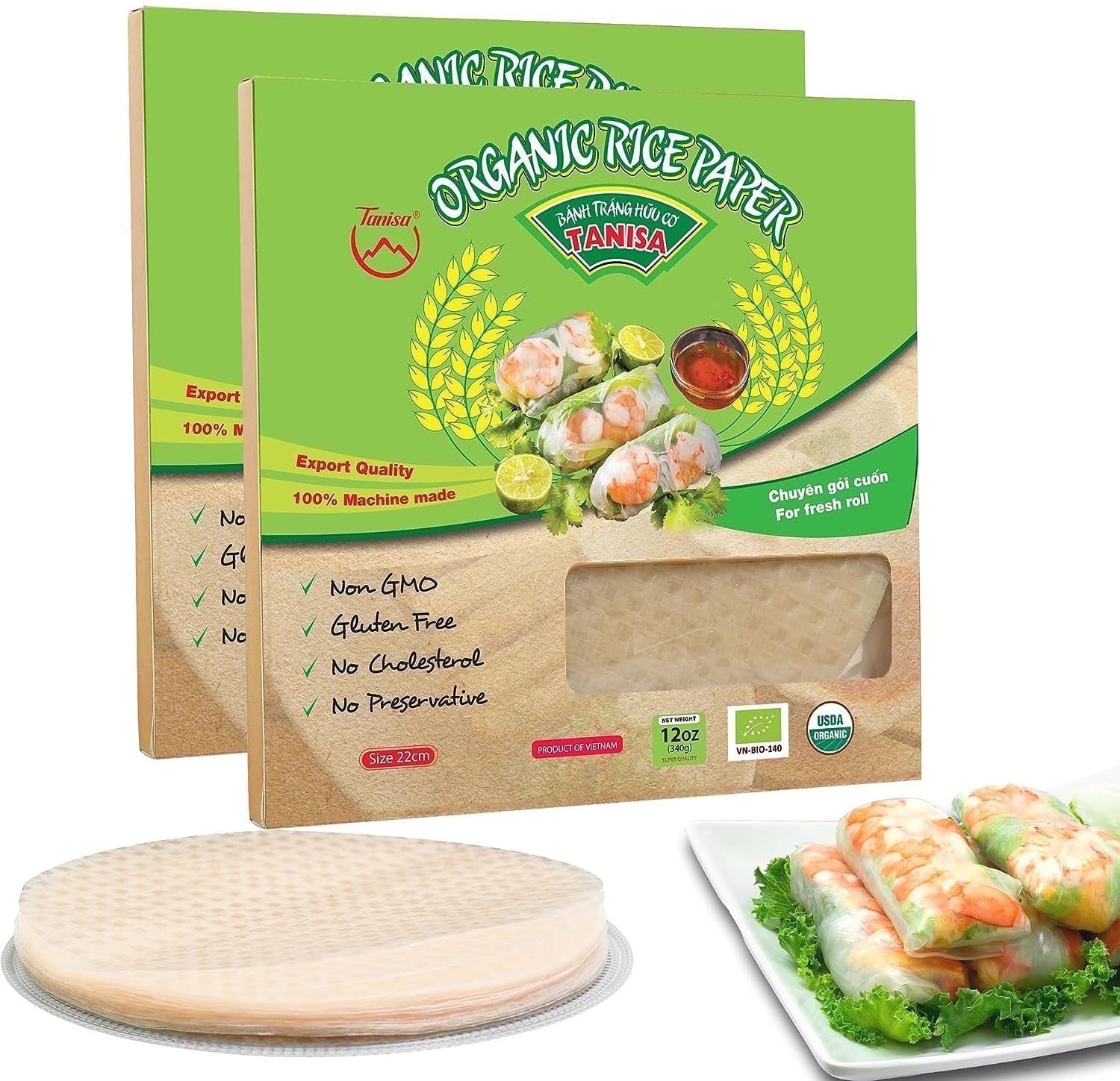 Tanisa Organic Vietnamese Spring Roll Rice Paper Wrappers, Tapioca Wrap ...