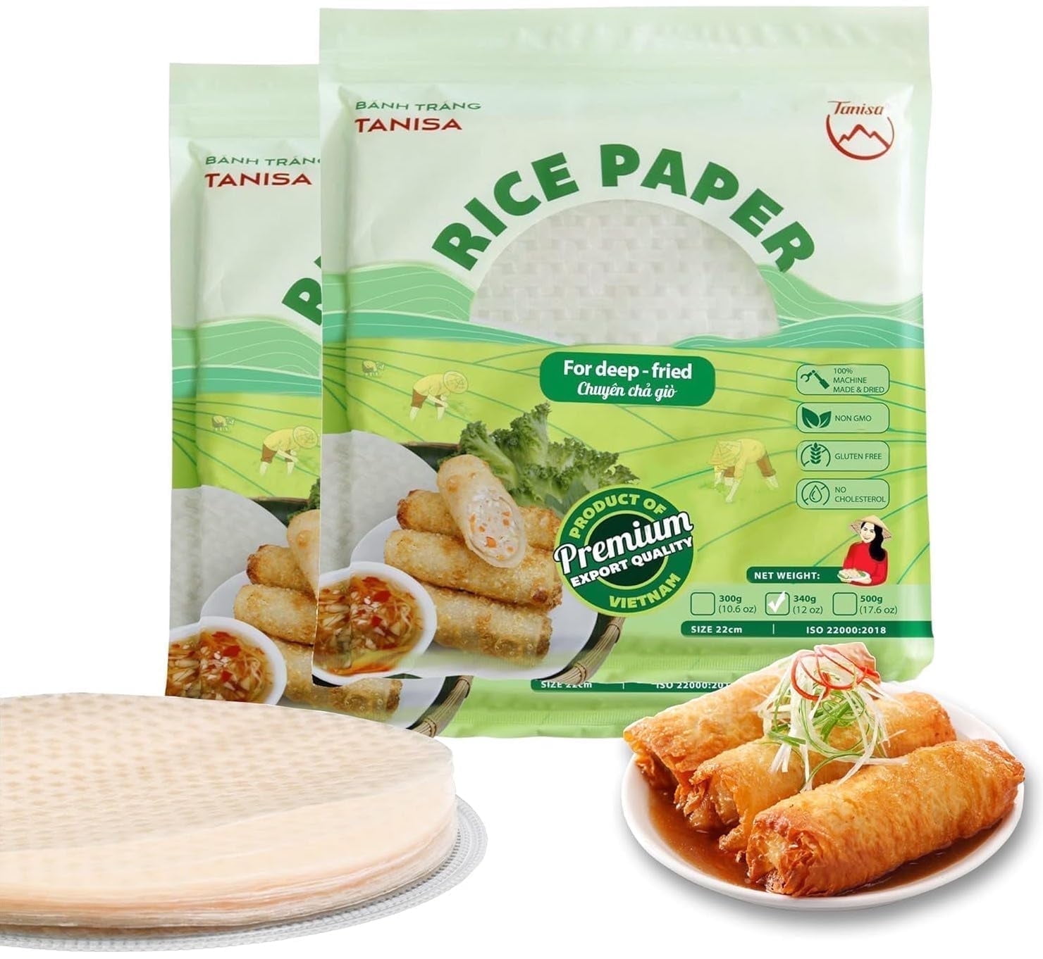 Rice Paper Wrappers – 2 Packs, 76 Sheets per Pack, Round 22cm, 12 oz ...