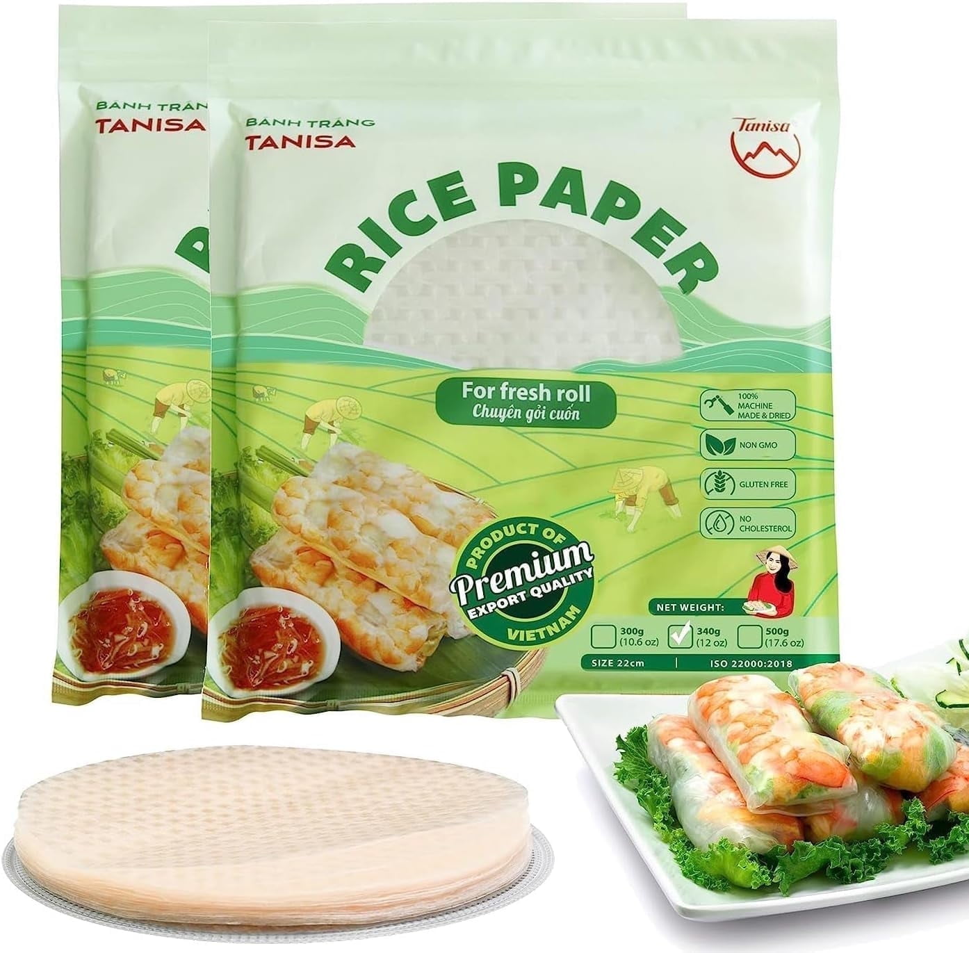 TANISA 76 Sheets - 2 Packs Rice Paper Wrappers for Spring Rolls, Rice ...