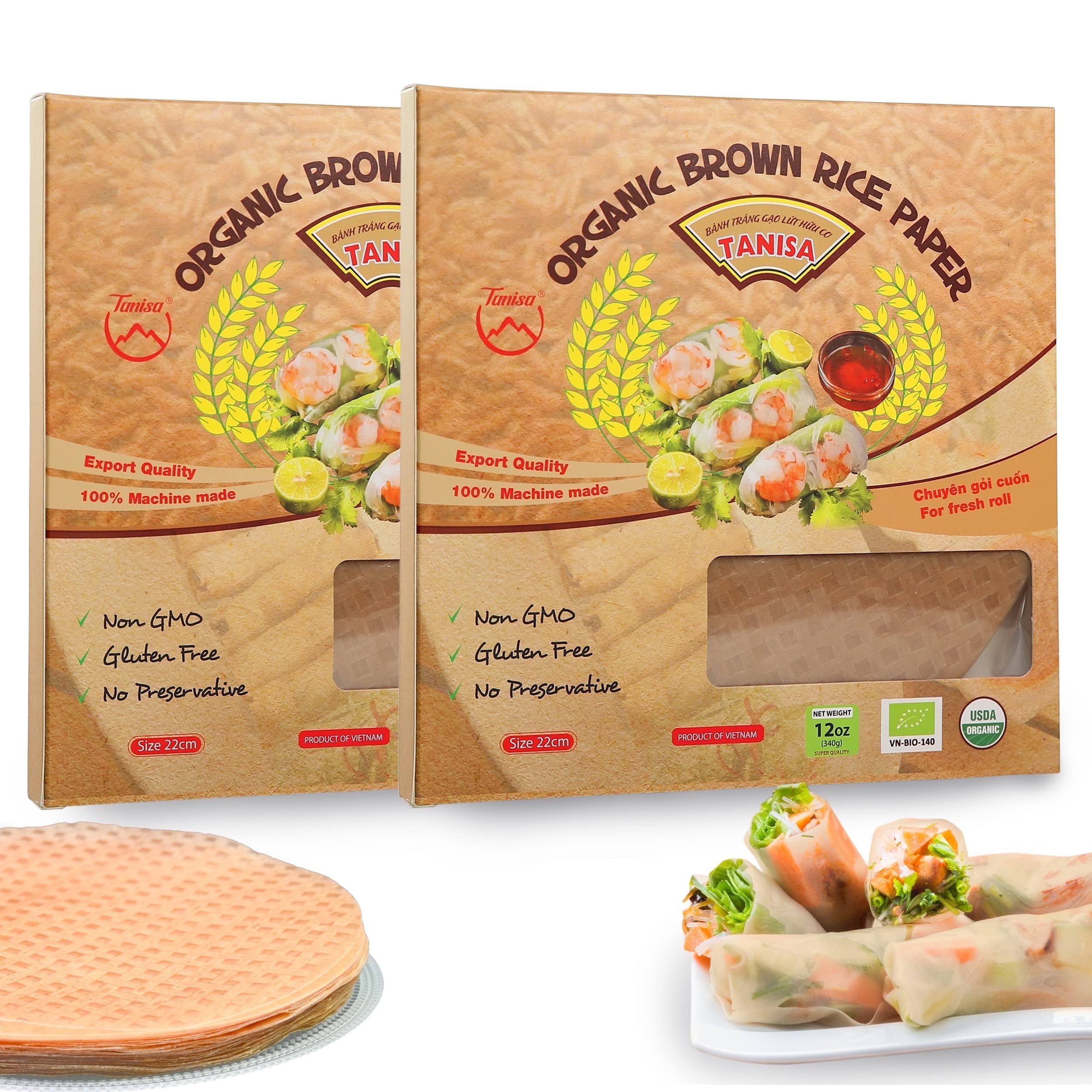 TANISA Organic Brown Rice Paper Wrappers, 76 Rice Paper Sheets, Healthy ...