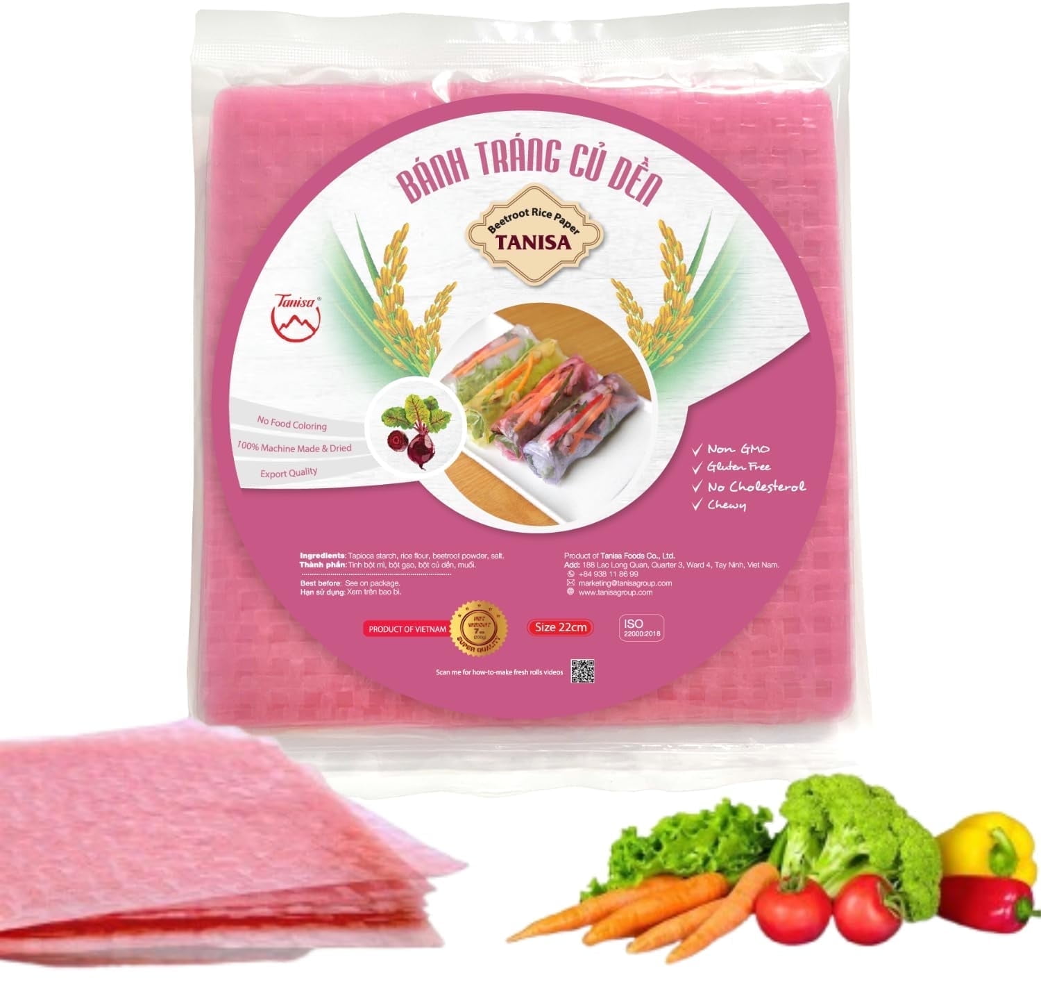Beetroot Rice Paper Wrappers – Square, 8.7 Inch, 7 oz, Natural Pink ...