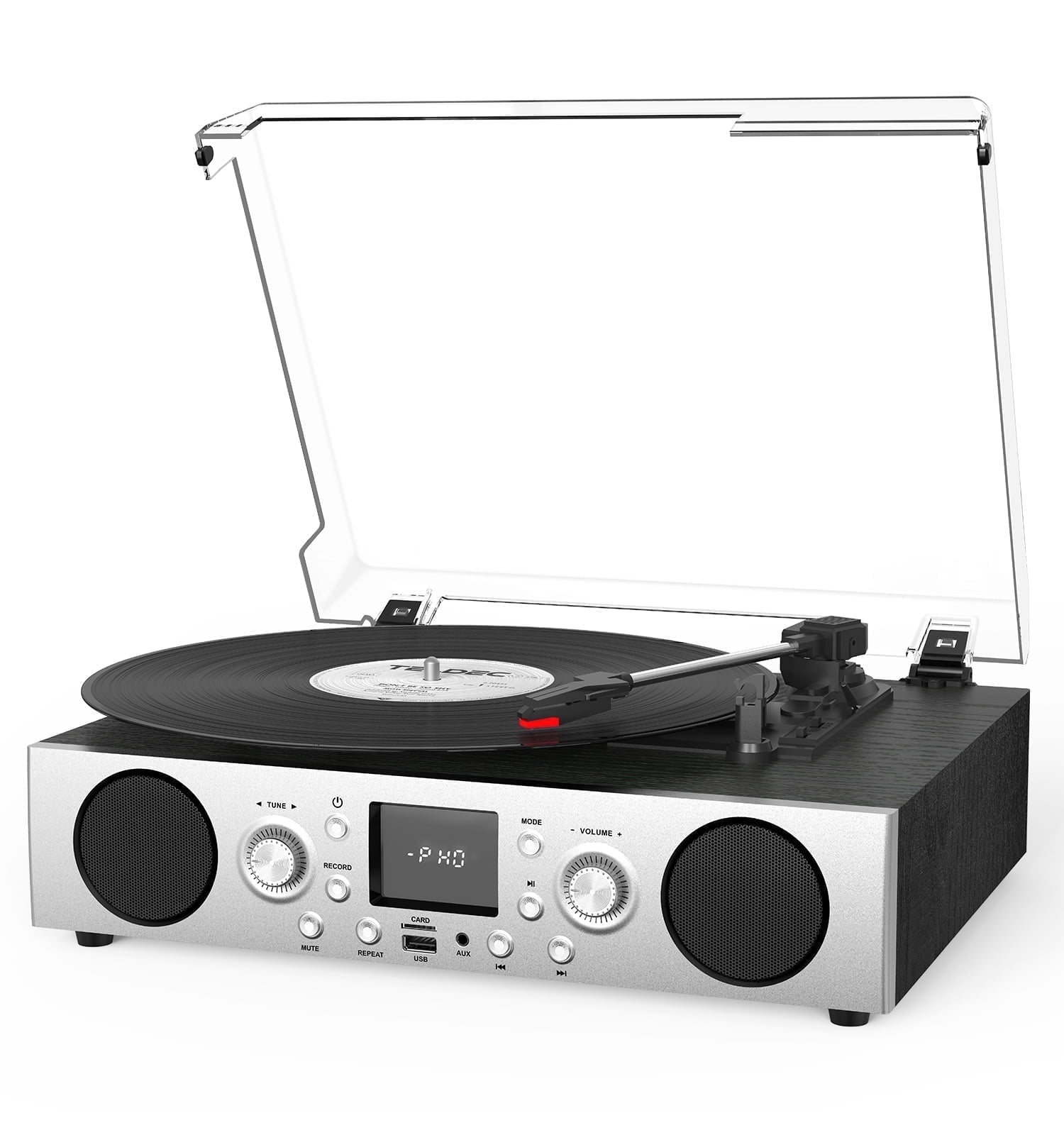 TANLANIN Record Player with Built-in Speakers, Belt-Driven Turntable ...