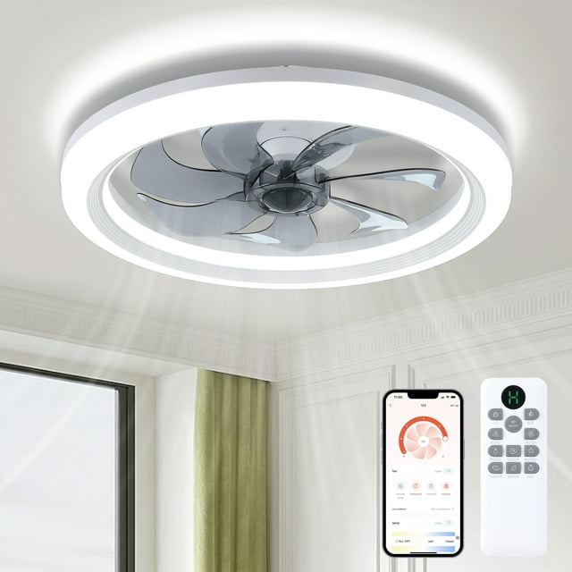 Agtana 20'' Round Blade Ceiling Fan with Dimmable LEDs Lights, 6-Speeds ...