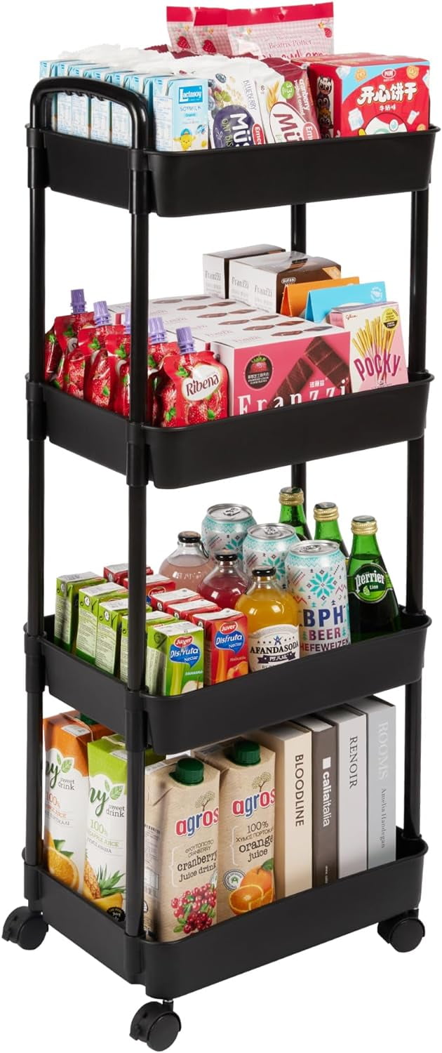 TANSTC 4-Tier Rolling Utility Cart with Handle, Black - Walmart.com