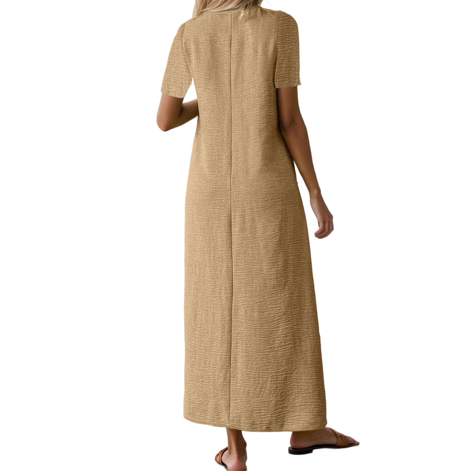 TANYSU Women's Casual V Neck Long Dress Linen Comfortable Daily Short ...