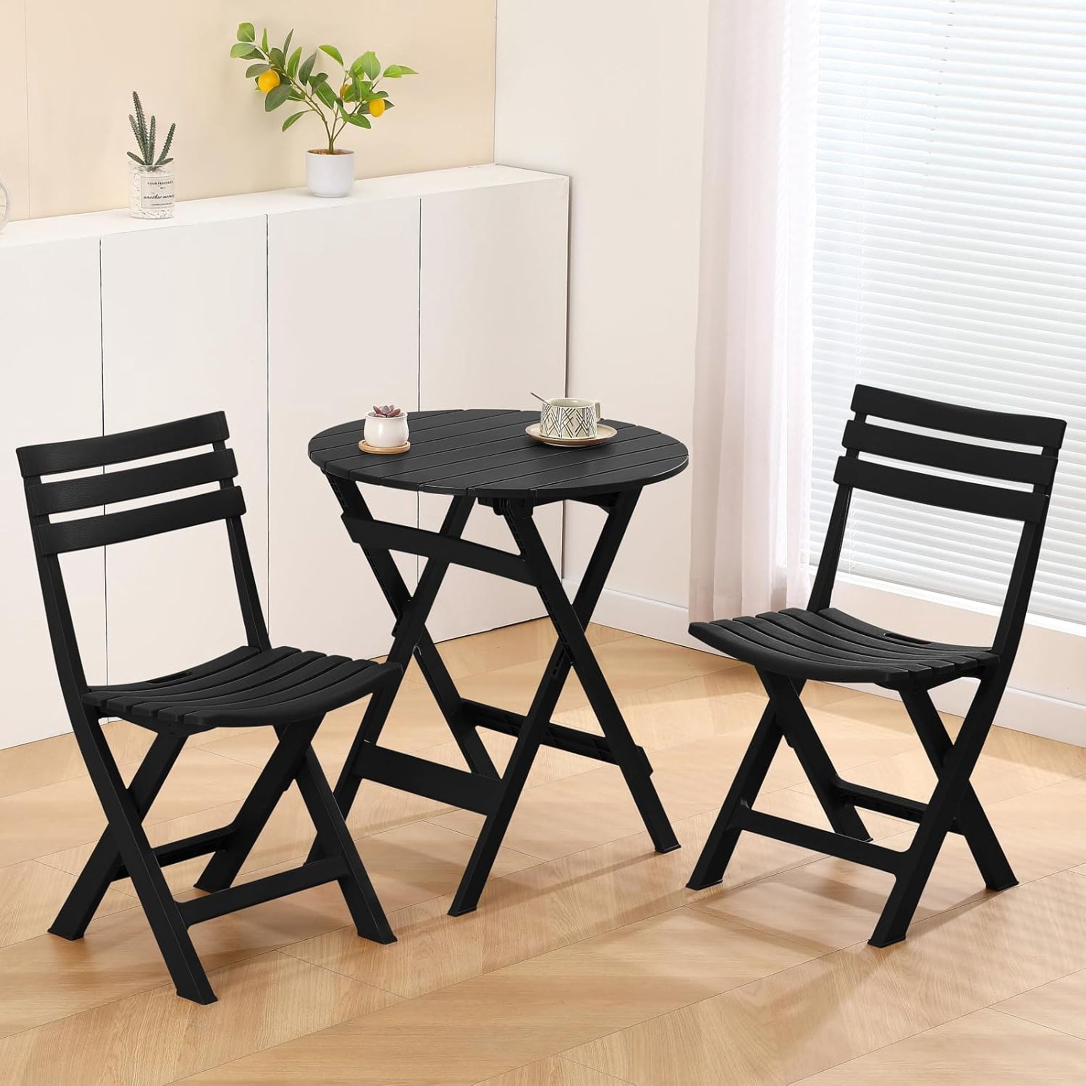 TAO ONE Plastic Folding Bistro Set – 3 Piece Portable Indoor Outdoor ...