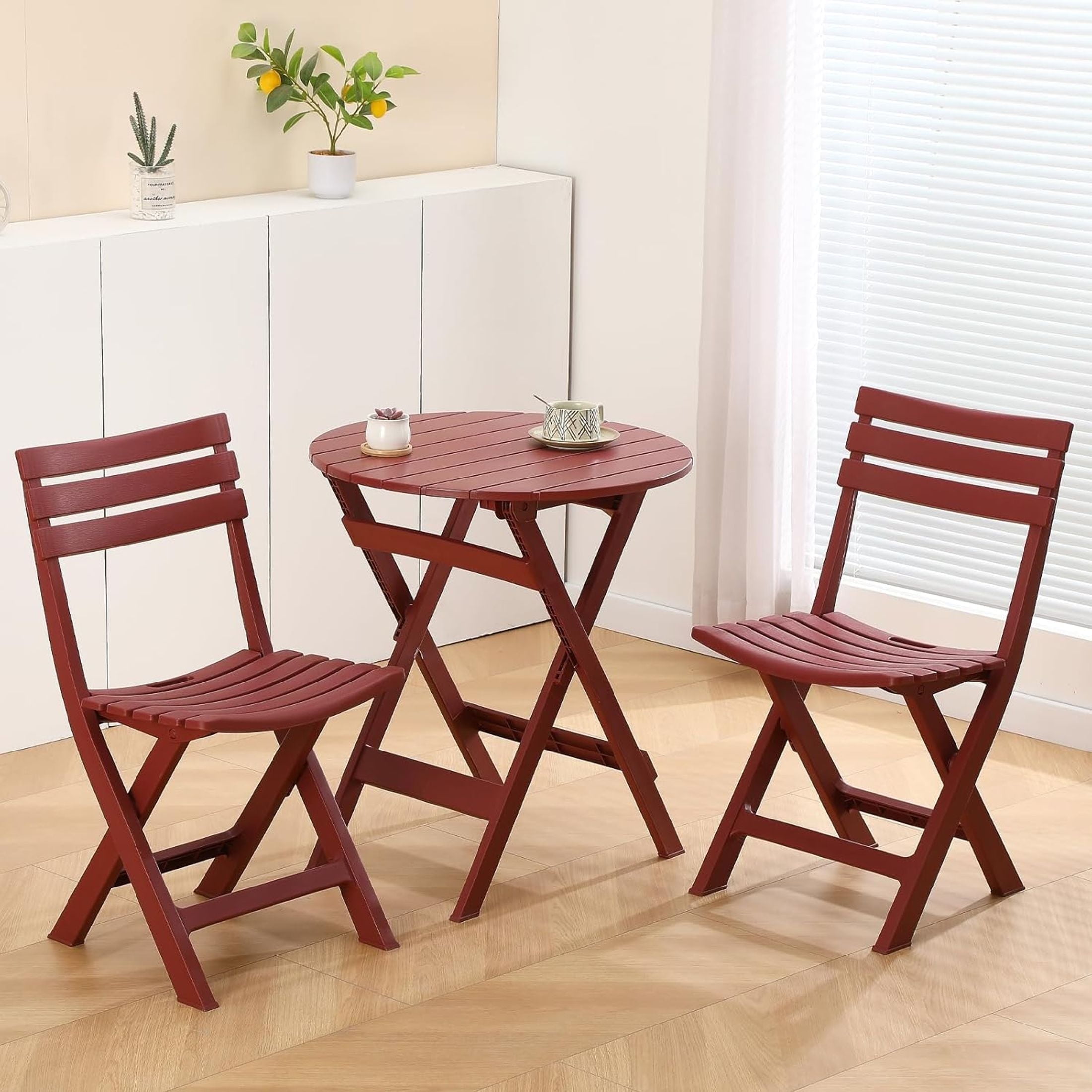TAO ONE Plastic Folding Bistro Set – 3 Piece Portable Indoor Outdoor ...