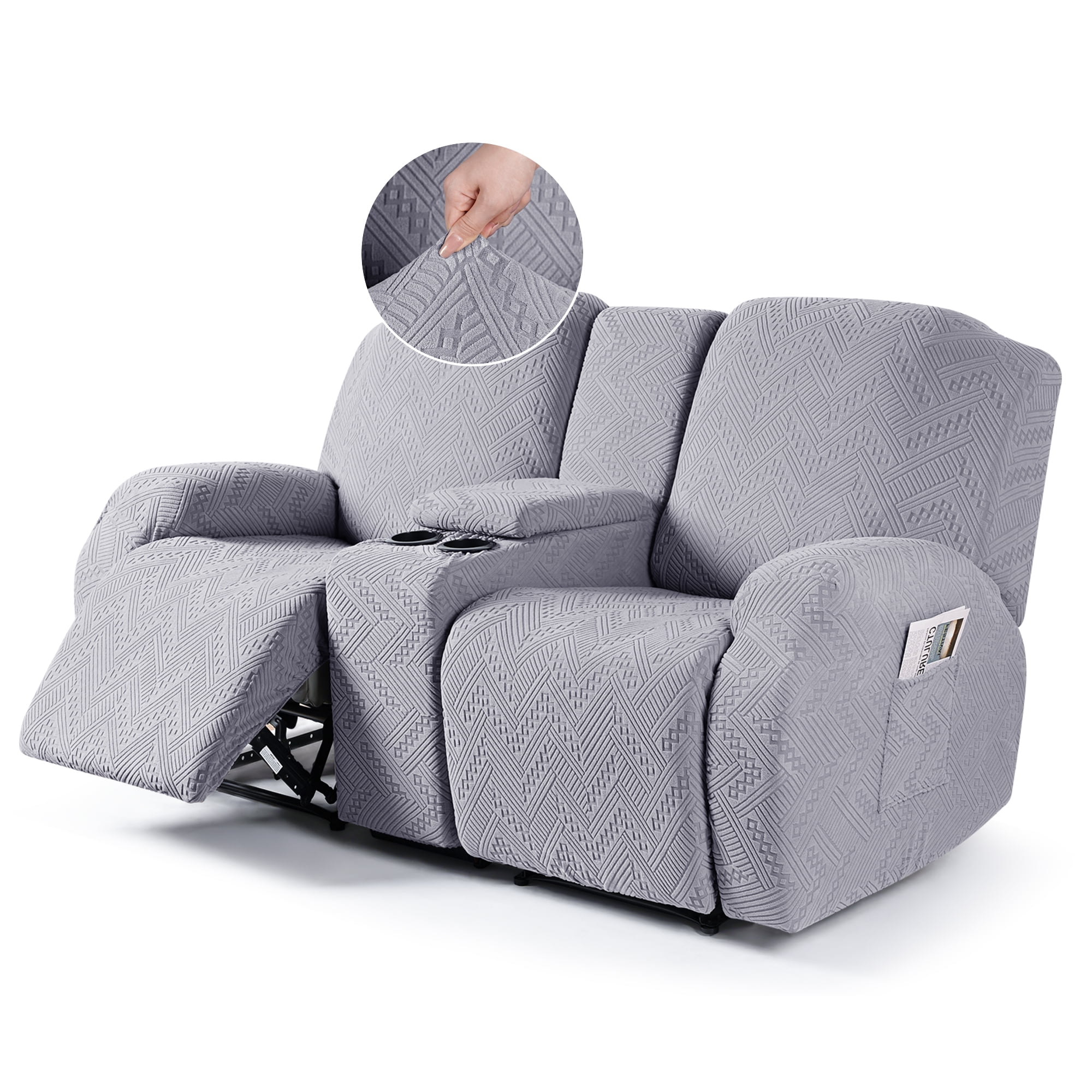TAOCOCO Loveseat Recliner Slipcovers with Console, 4 Pieces Jacquard ...