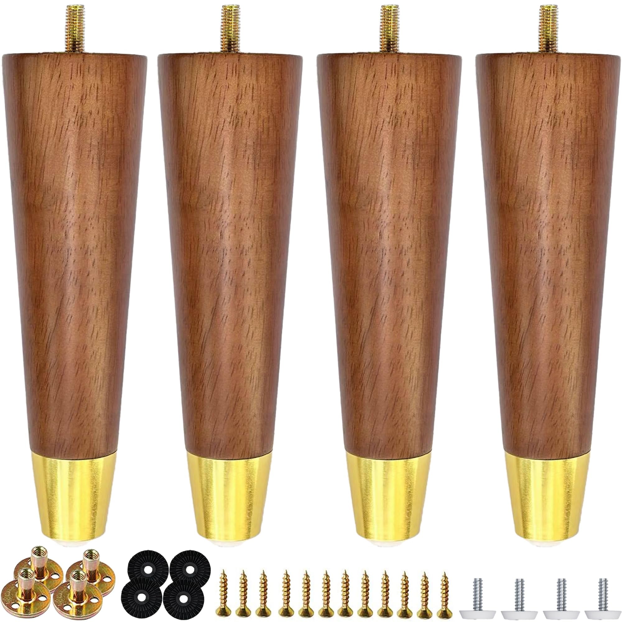TAOEIFUOR 8 inch Hard Wood Furniture Legs with Gold Hardware Mid ...