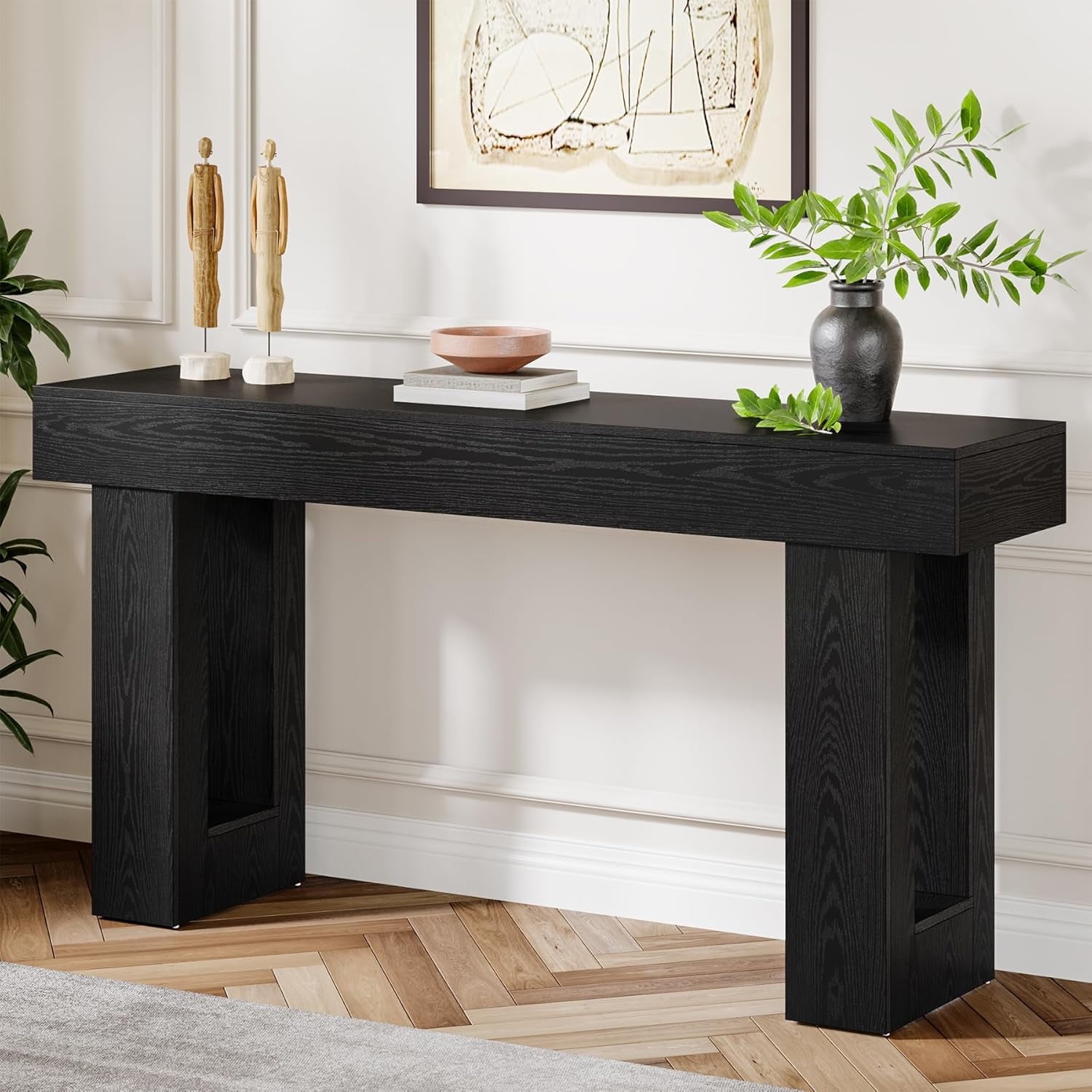 TAOJUNJI 63-Inch Long Console Table, Farmhouse Wooden Sofa Table Behind ...