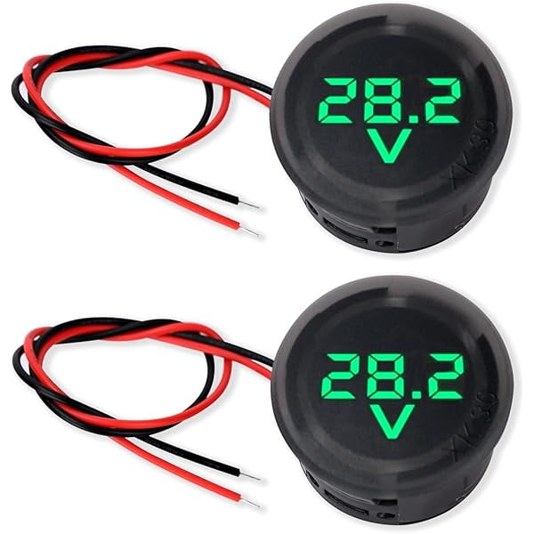 TAOOHU DC4V-100V Voltmeter, LED Digital Waterproof Round 2-Wire Battery ...