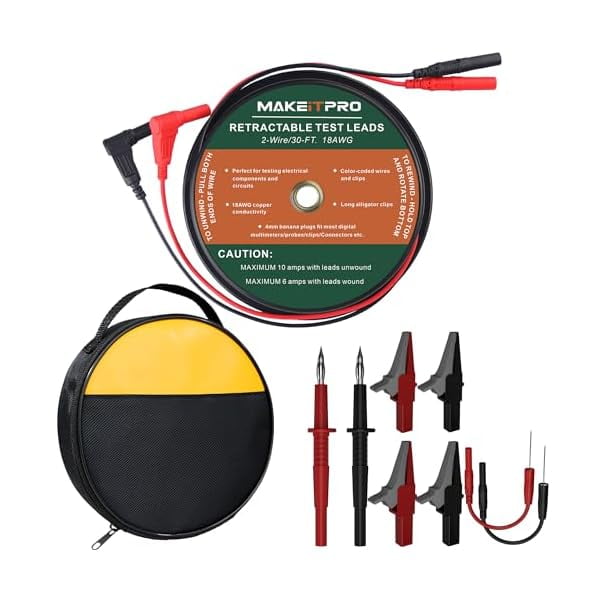 TAOOHU Retractable Test Leads 2 Wires 30FT 18AWG 10 in 1 Kit with Cable ...