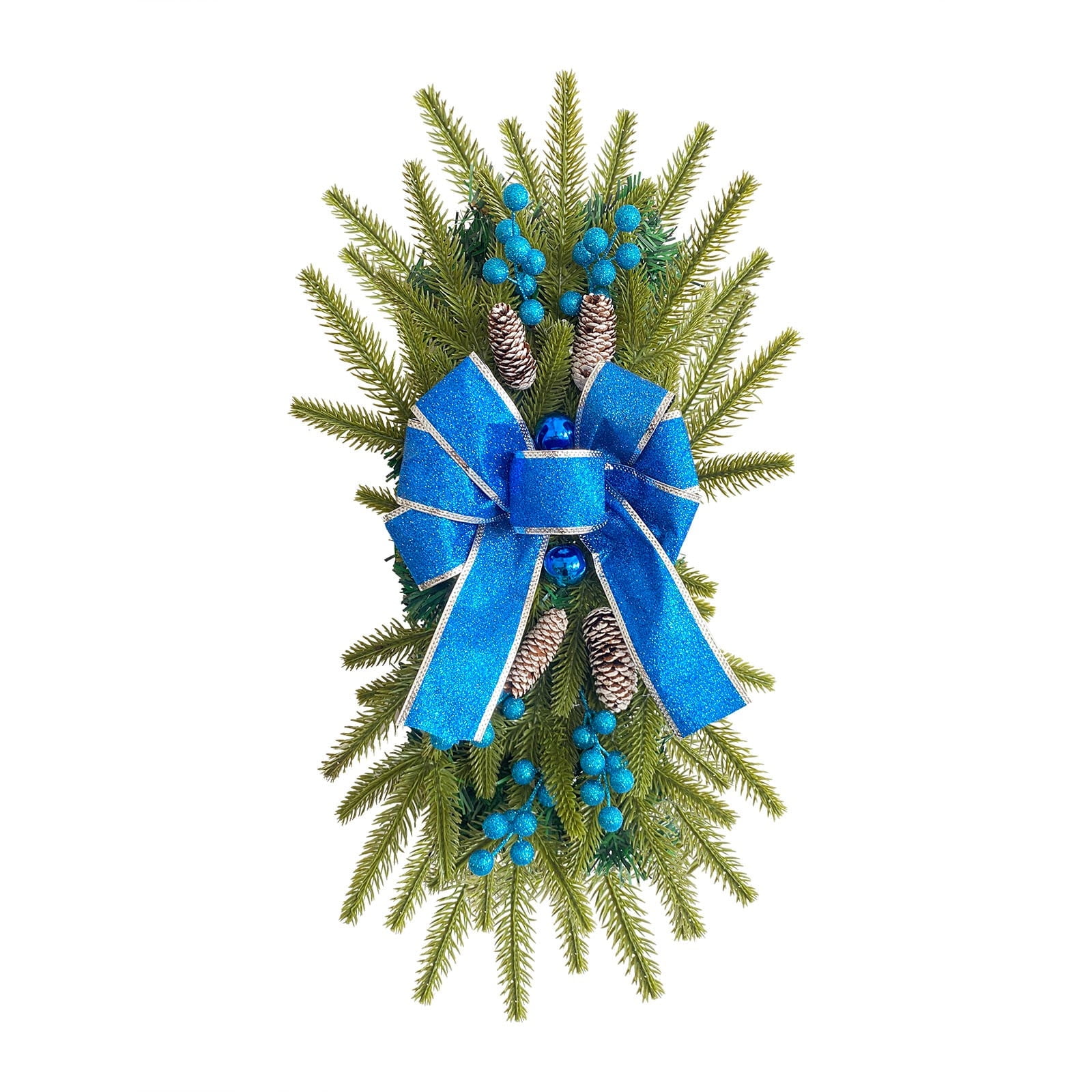 TAOZYAOYE 1 Pc Blue Christmas Artificial Swags Xmas The Cordless Prelit ...