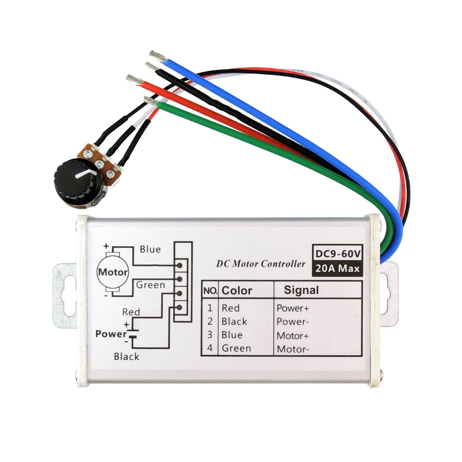 TAPDRA DC 9V-60V Motor Speed Controller PWM 10A Metal Shell Adjustable ...