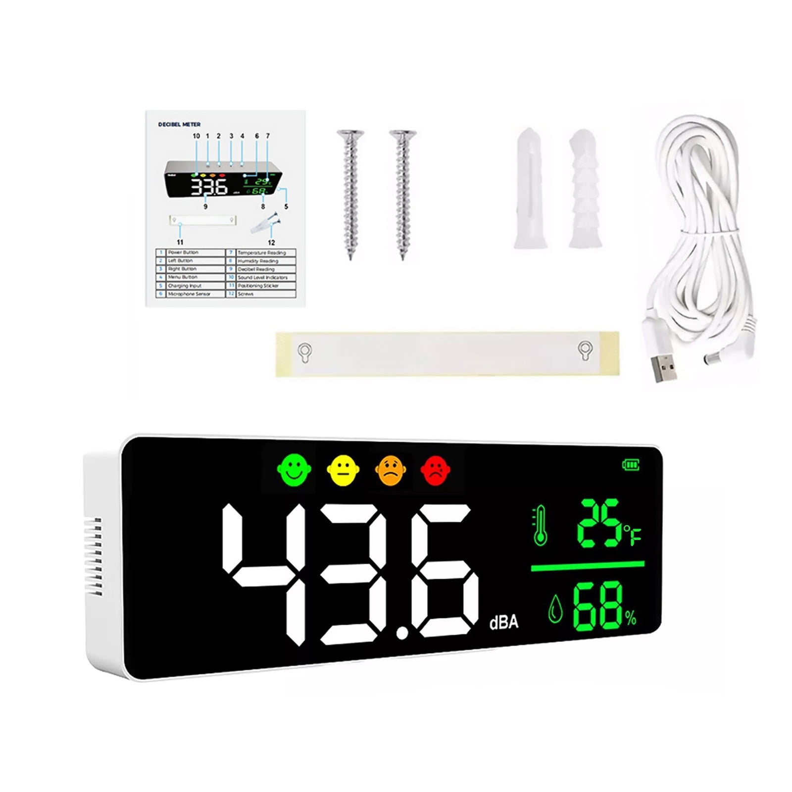 TAPDRA Sound Level Meter LED 11 Inch 30-130dB Face Icon Alarm Decibel ...