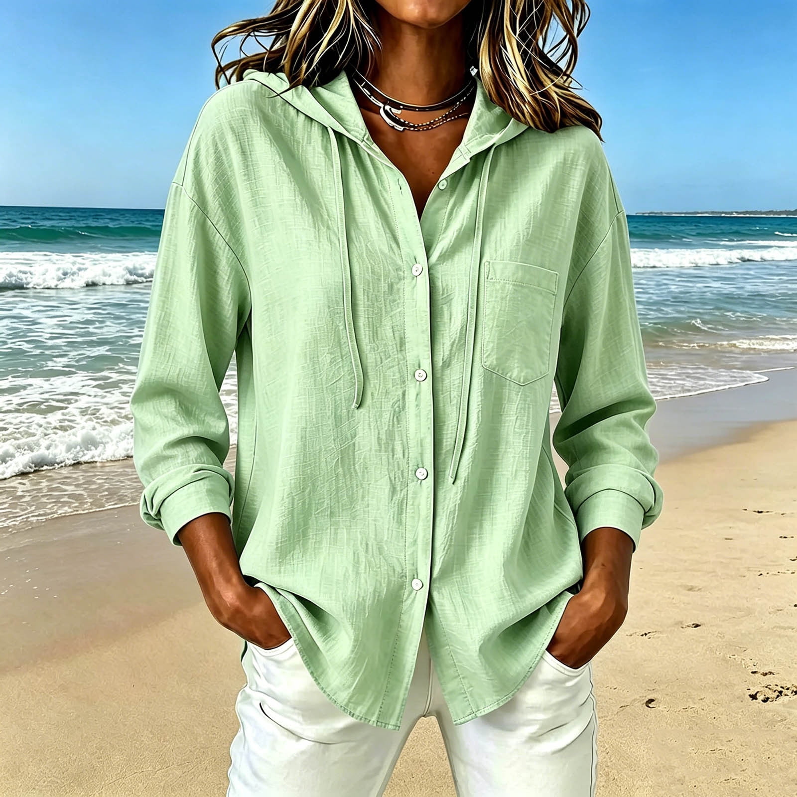 TARIENDY Long Sleeve Cotton Linen Shirts for Women Button Down Sun ...