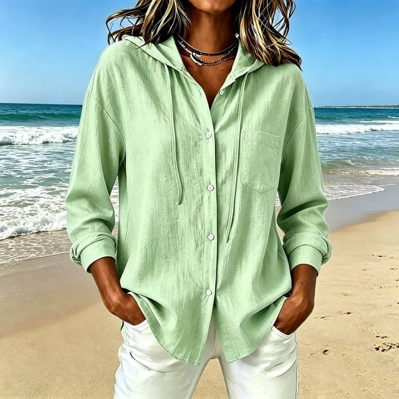 TARIENDY Long Sleeve Cotton Linen Shirts for Women Button Down Sun ...