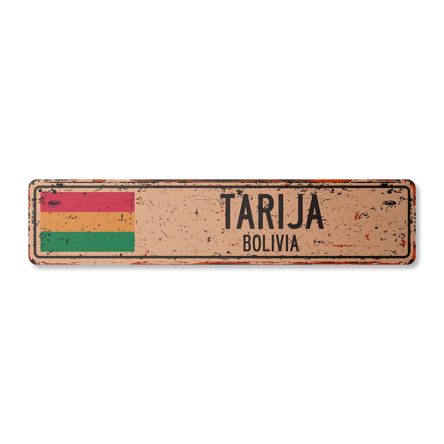TARIJA BOLIVIA Vintage Plastic Street Sign Bolivian flag city country ...