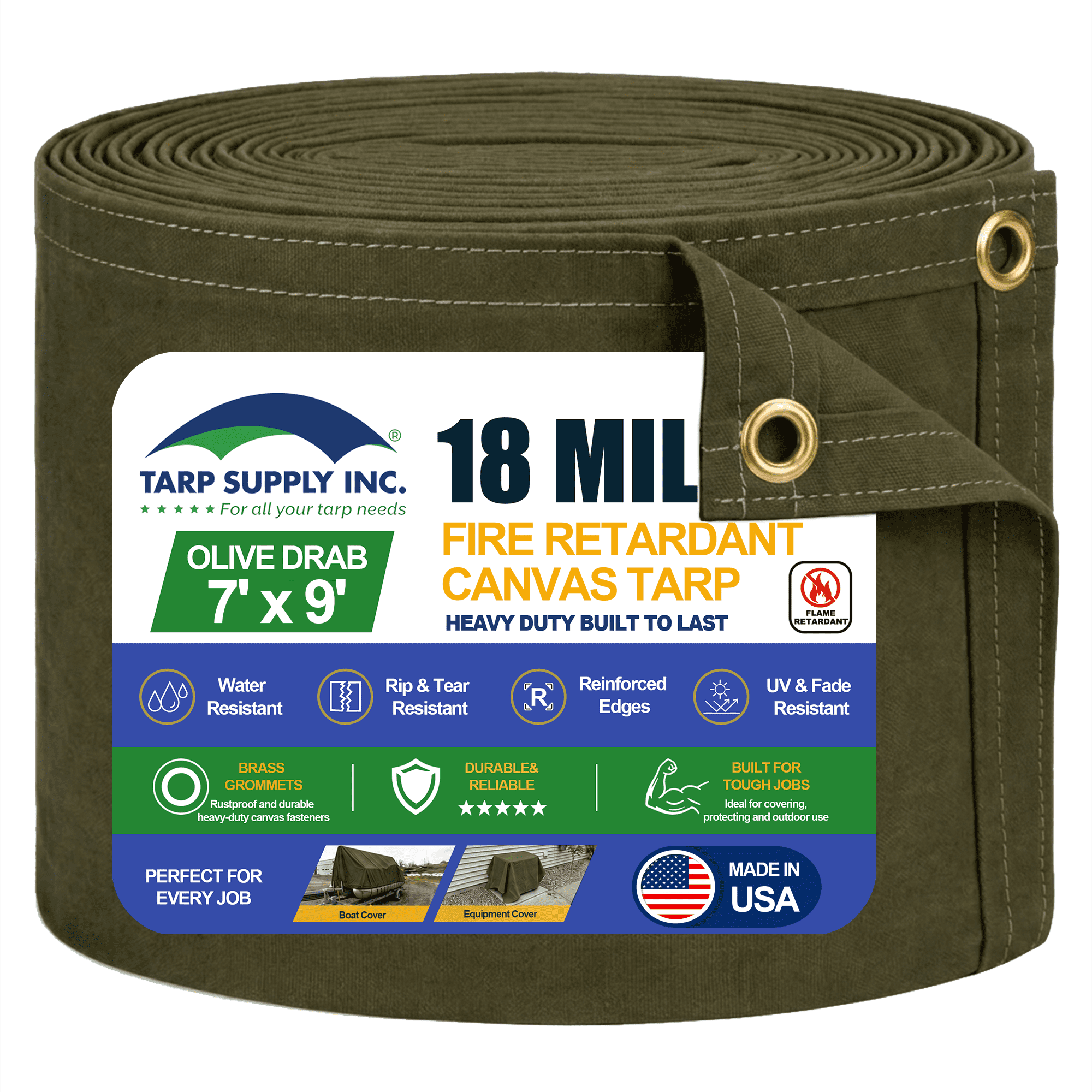 TARP SUPPLY INC. Fire Retardant Canvas Tarp – 18 Mil Heavy Duty, Water ...