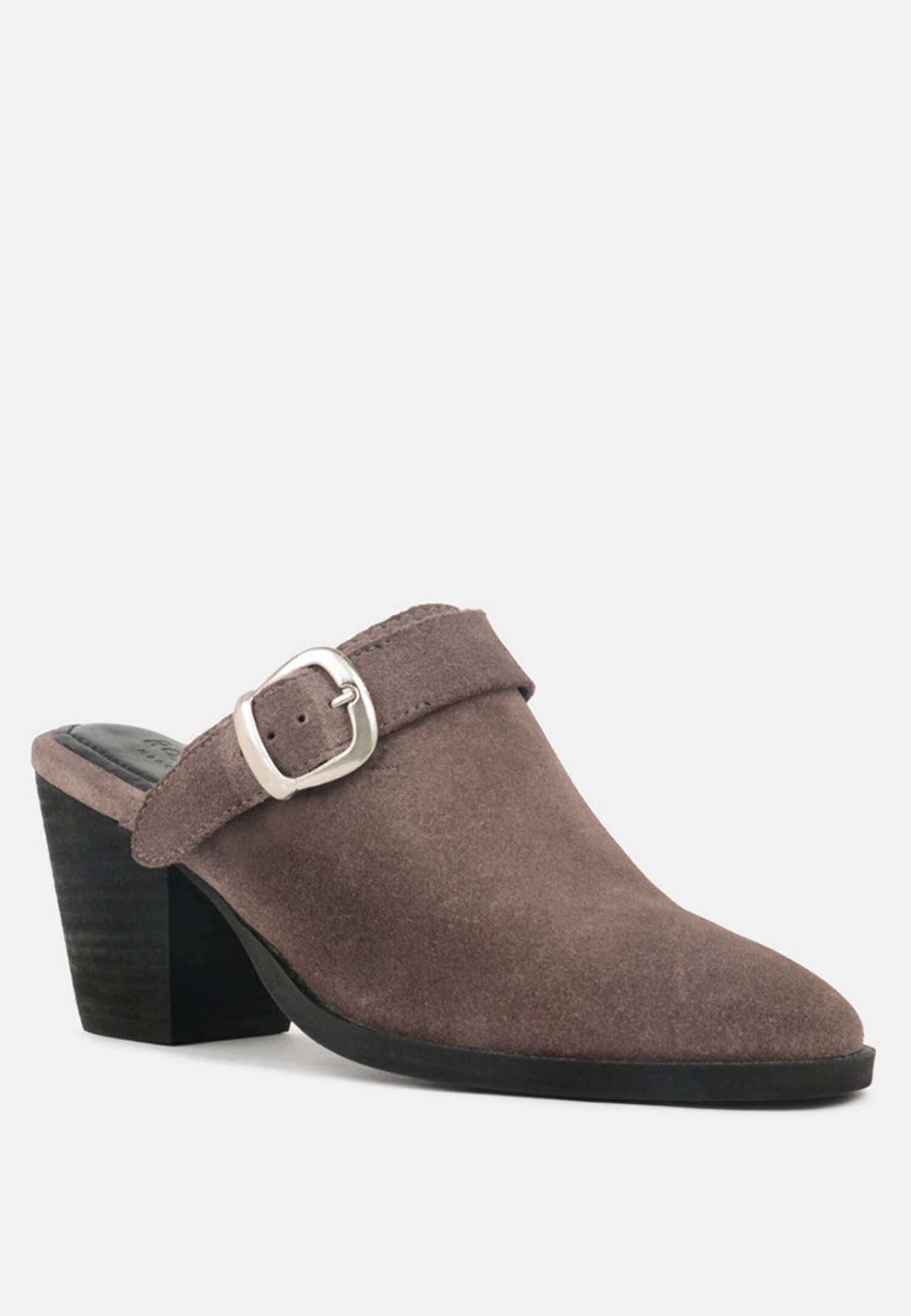 TARRAH Grey Stacked Heel Mules with Adjustable Buckle - Walmart.com