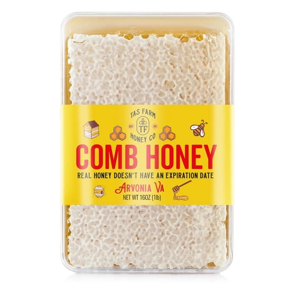 TAS HONEY CO - 1 POUND Raw & Real Honey Comb - 16oz Container Natural ...