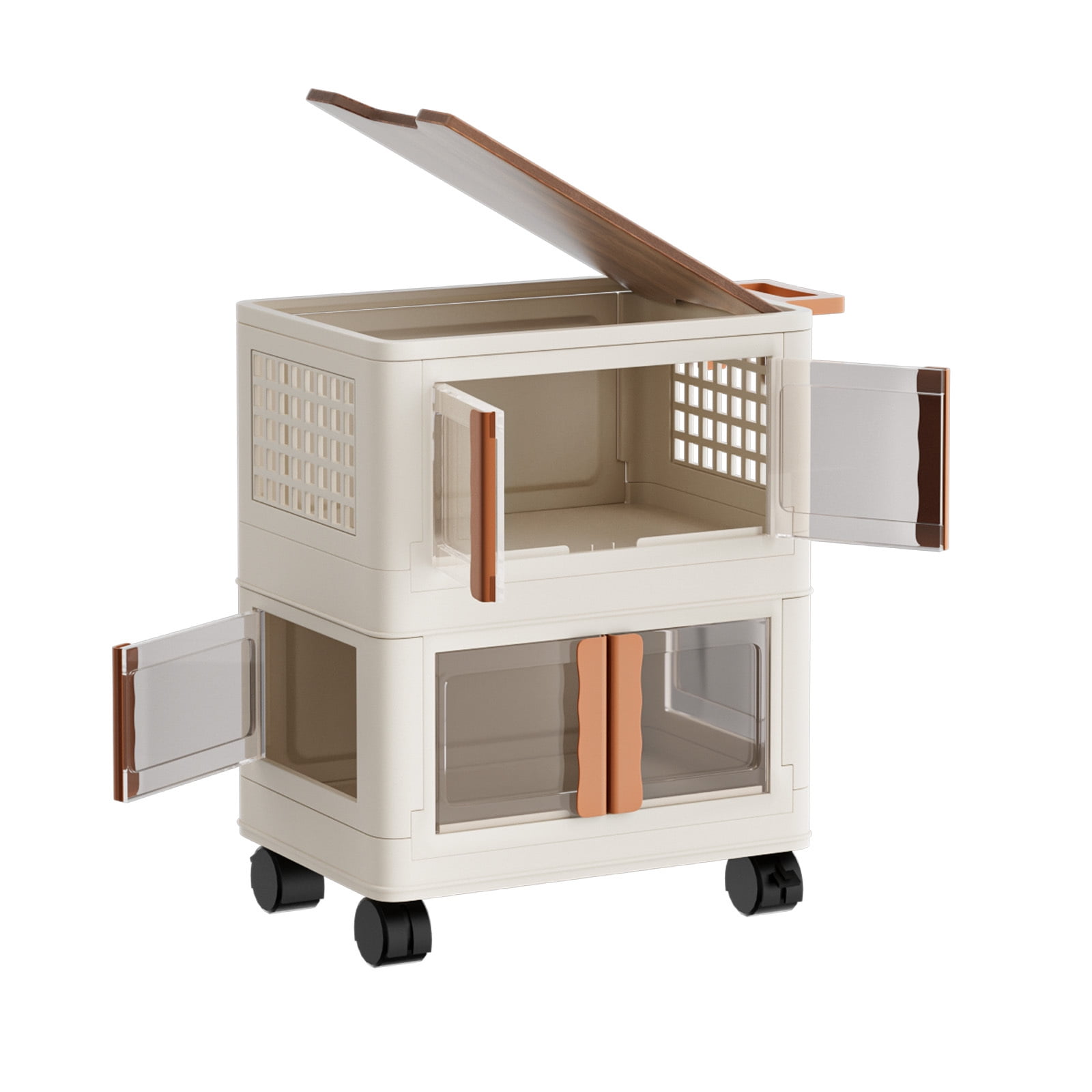 TASHHAR 2-Tier Collapsible Storage Bins with Lid and Wheels Plastic ...