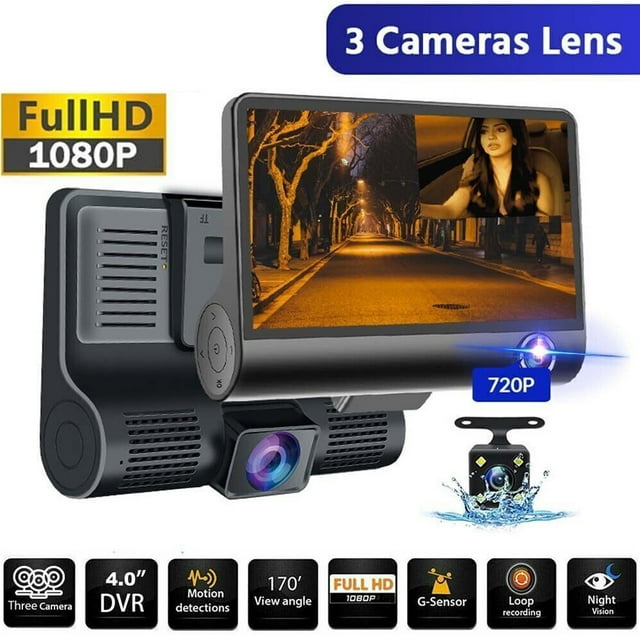 TASHHAR Car Dual Lens Dash Cam 1080P 4" HD DVR Front/Rear/Built-In ...