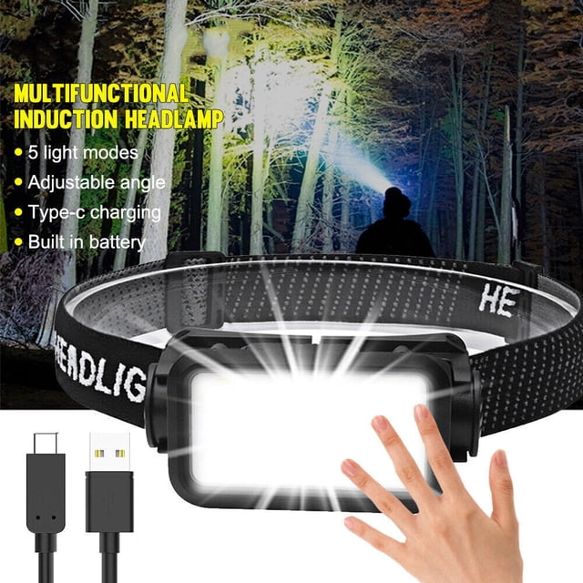 TASHHAR Headlamp Motion Sensor COB LED Rechargeable Headlight Torch ...