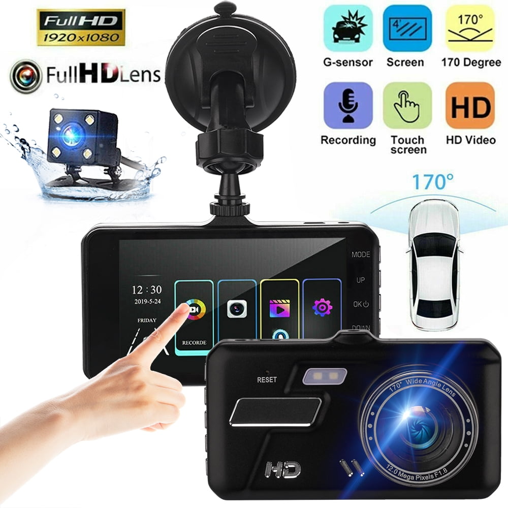 TASHHAR Touch Screen Car Dash Cam 4" 1080P HD Dual Lens DVR Front and ...
