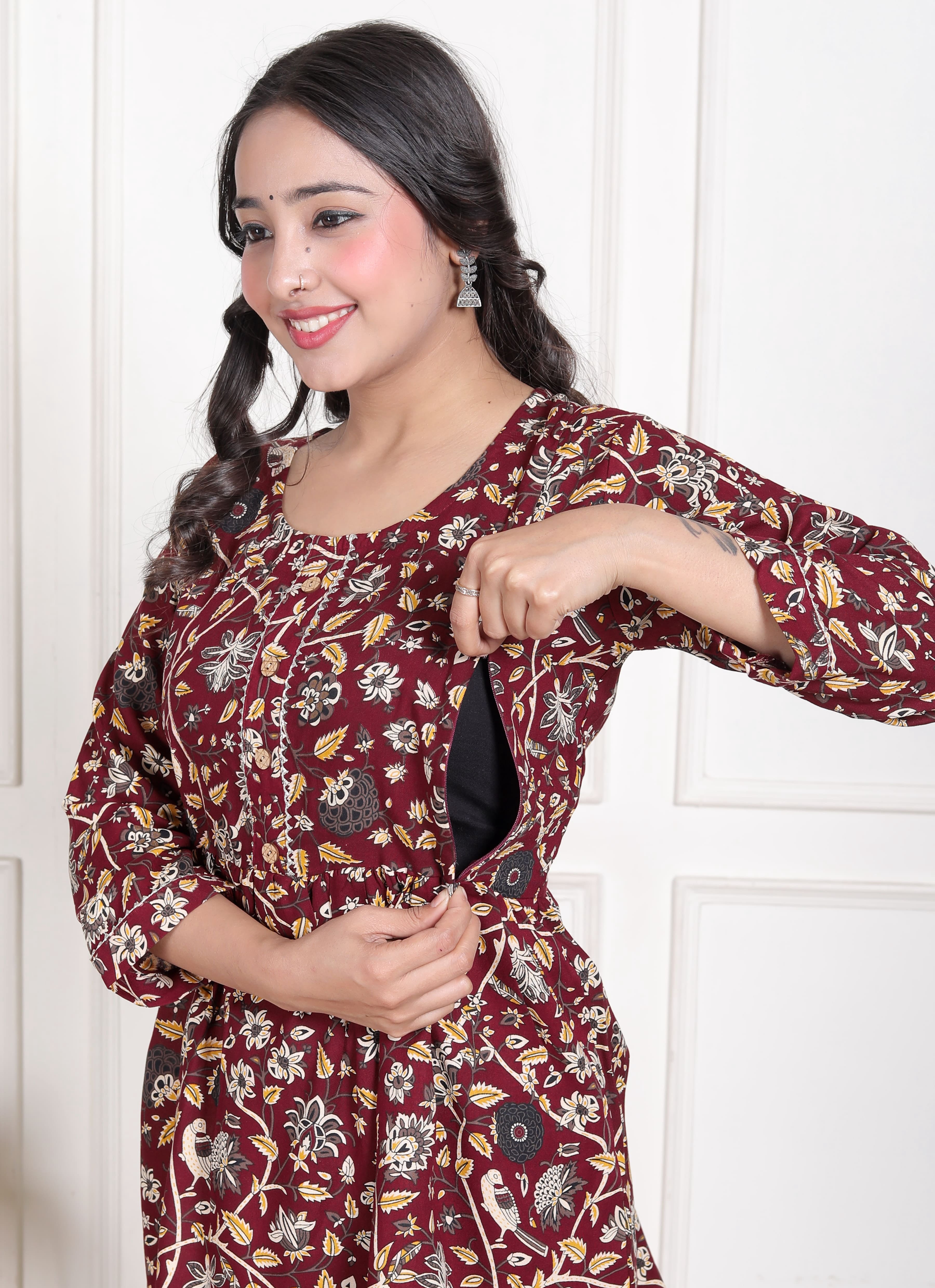 TASHMRAN CREATION Women's Handmade Cotton Maternity & Nursing Dress ...