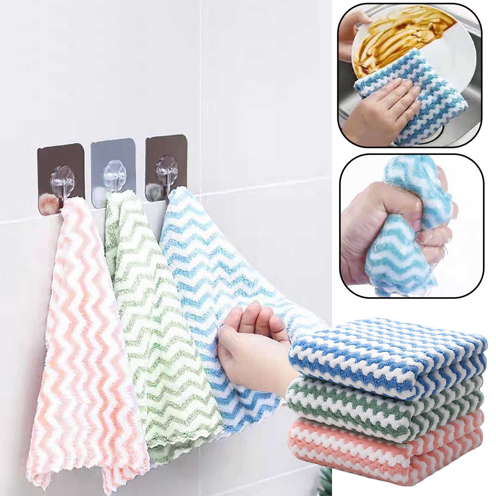 TASTAN Dish Cloth Set, 3-Pack Microfiber Dish Towels - Super Absorbent ...