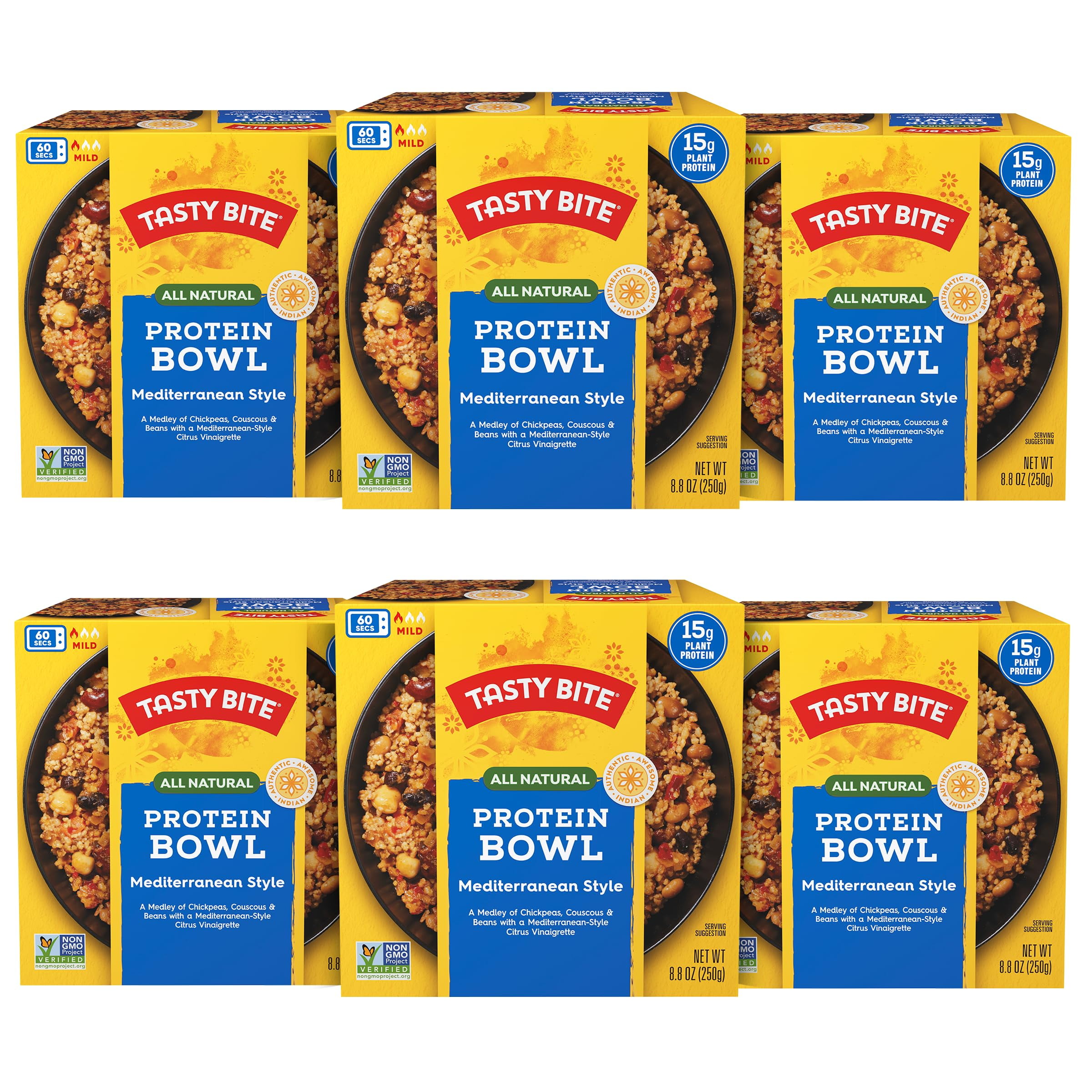 TASTY BITE Mediterranean Protein MMF7 Bowl, 8.8 Ounce, Pack of 6, Ready ...