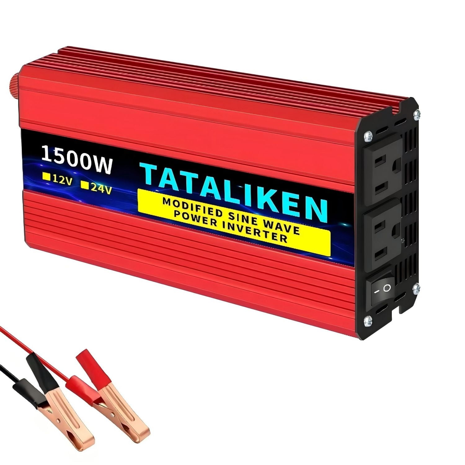 1500W Car Power Inverter 12V to 110V/120V w/ Battery Clamps, 2 AC ...