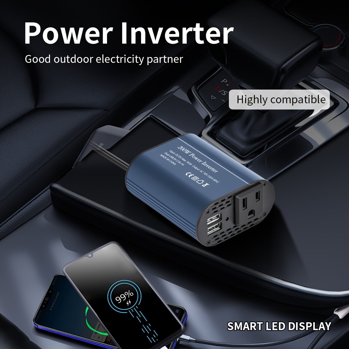 TATALIKEN 200W Car Power Inverter DC 12V to AC 110V/120V Car Inverter with Car Cigarette Lighter ...
