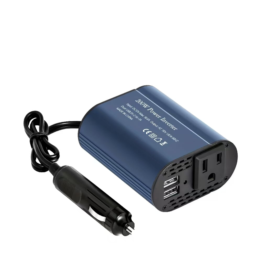 200W 12V to 120V Car Inverter w/ Cigarette Lighter, AC Outlet & Dual ...