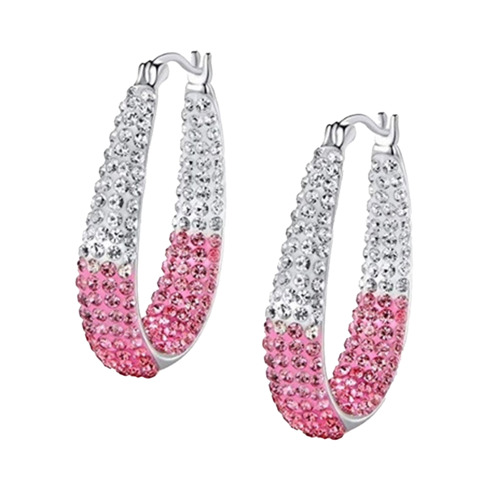 TATAMUMU Rhinestone Decorative Hoop Huggie Earrings, Pink, Alloy ...